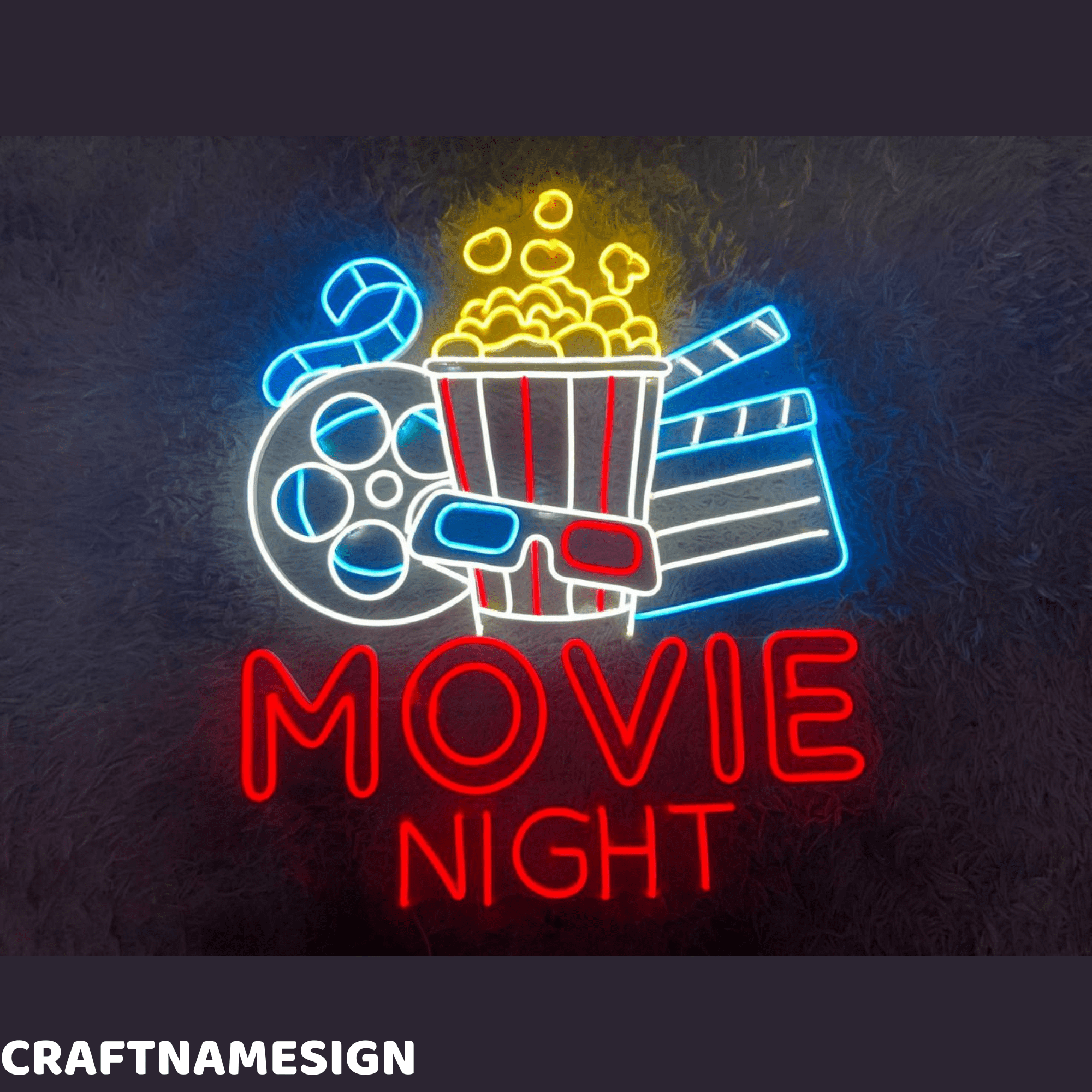 Craftnamesign Movie Night Neon Sign, Popcorn Led Light, Home Theater ...