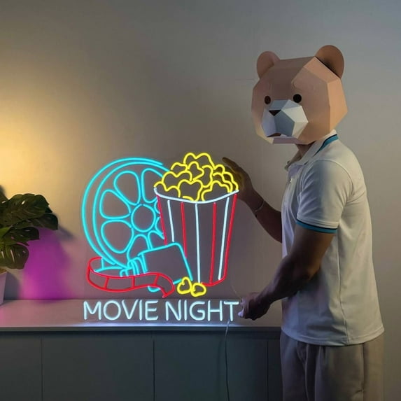 Craftnamesign Movie Night Neon Sign Wall Art, Popcorn Cinema Led Light ...