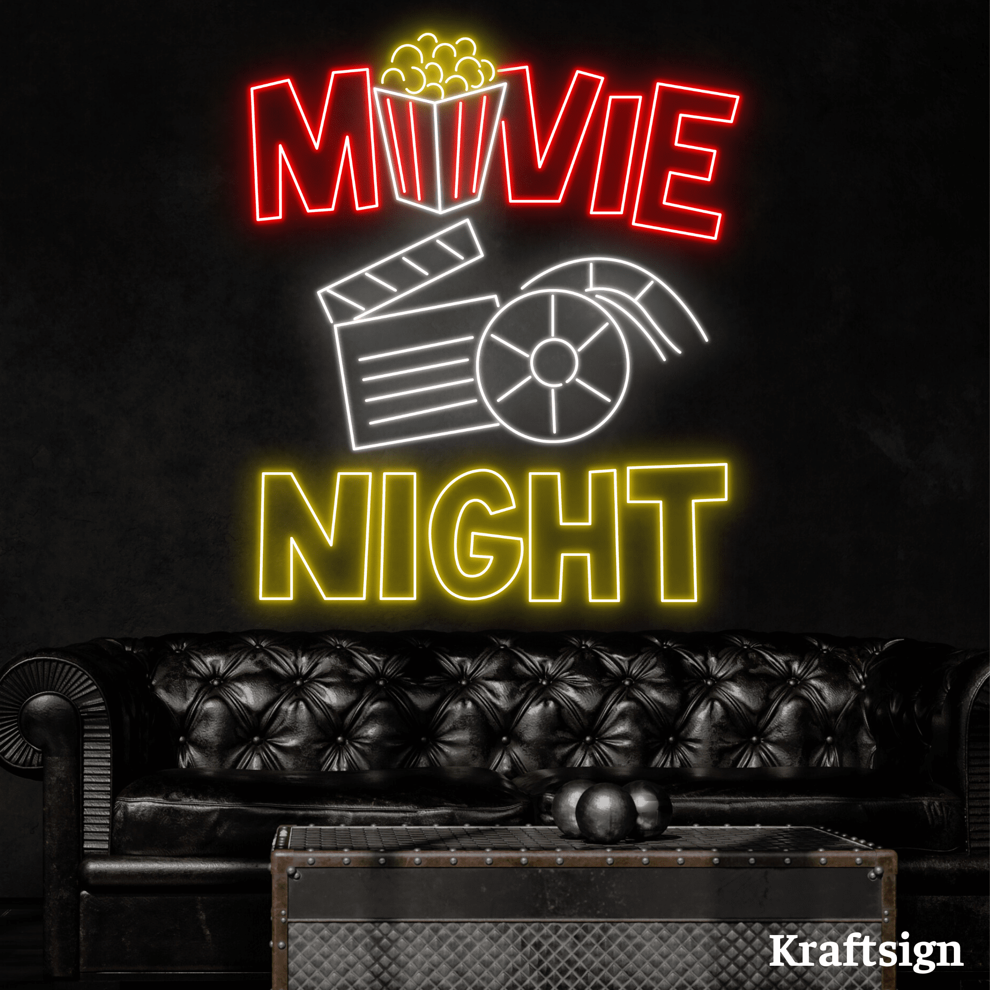 Craftnamesign Movie Nights Neon Sign, Movie Neon Sign, Cinema Theater ...