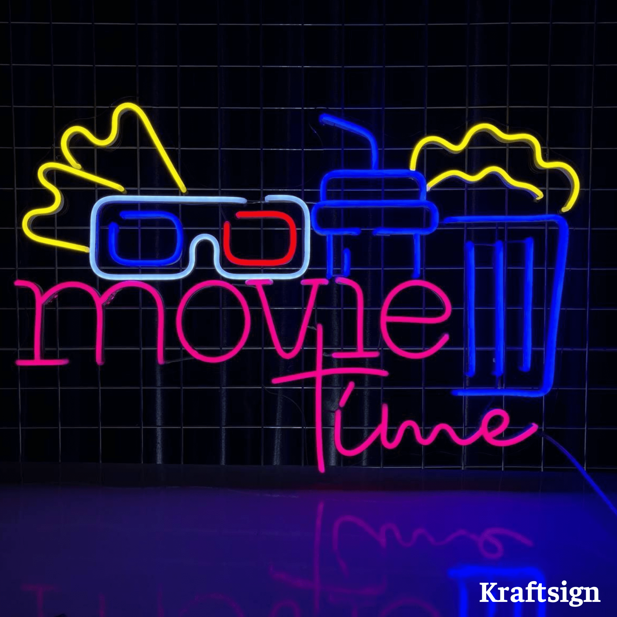 Craftnamesign Movie Time Neon Sign, Cinema LED Sign, Movie Themed Decor ...