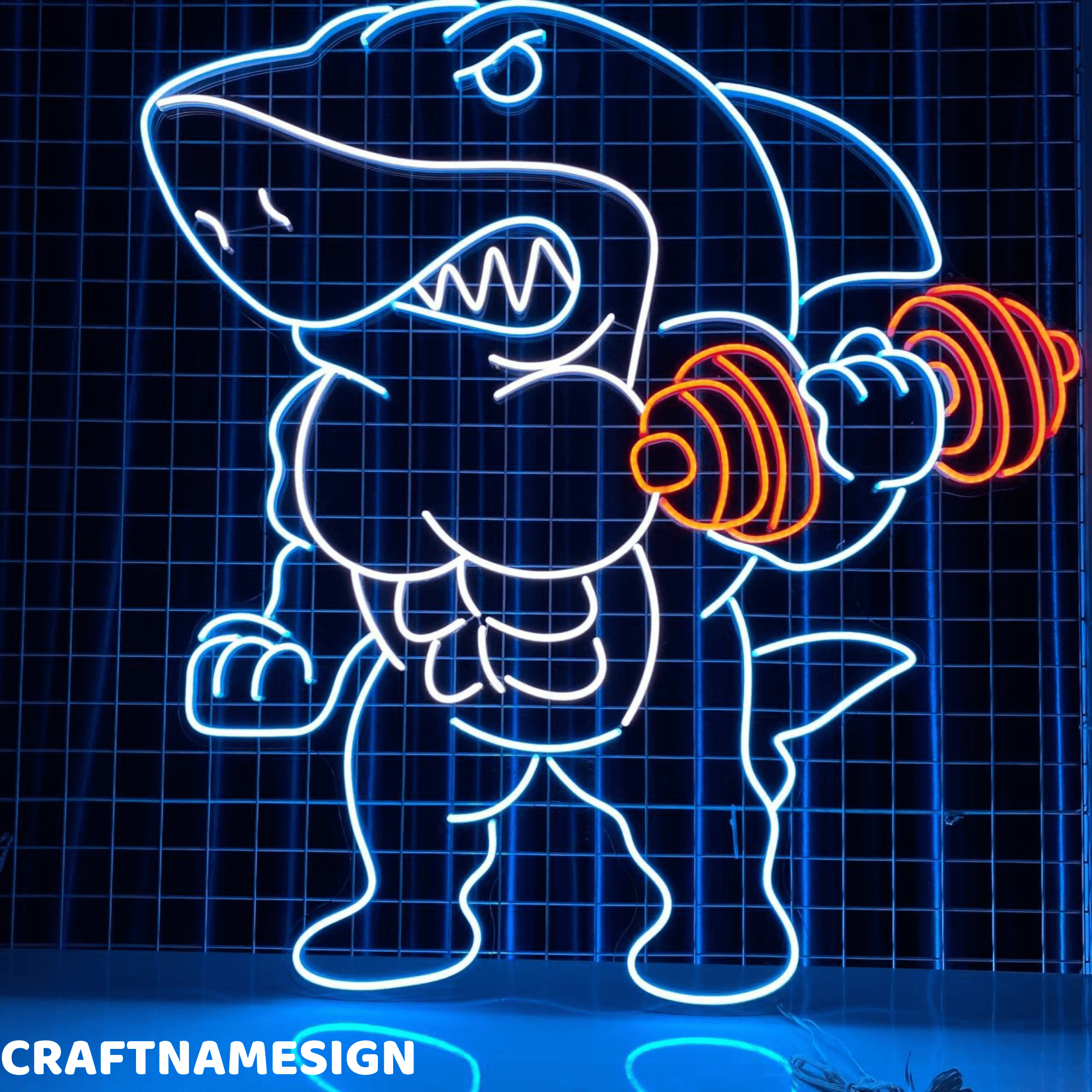 Craftnamesign Muscle Shark Man Neon Sign, Landshark Bodybuilder Decor ...