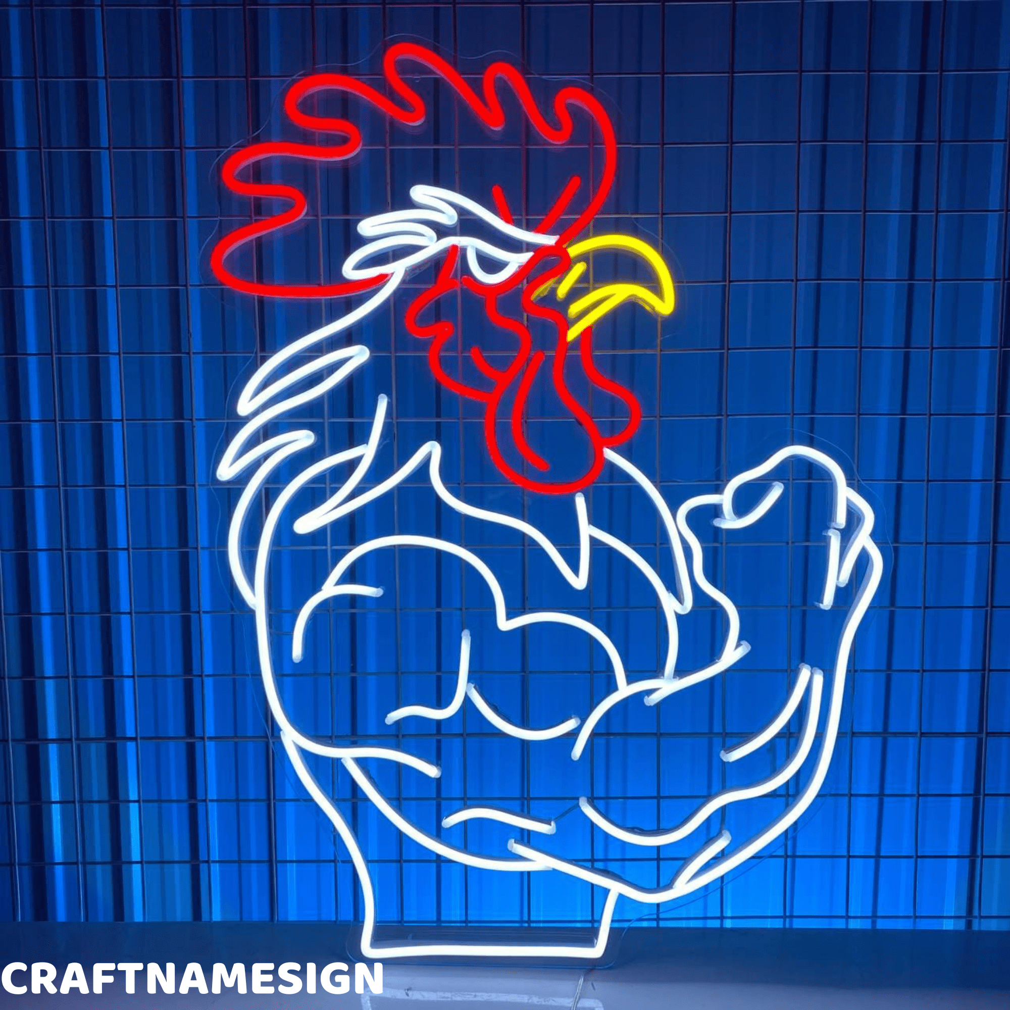 Craftnamesign Muscular Rooster Neon Sign, Gym Chicken Wall Art ...