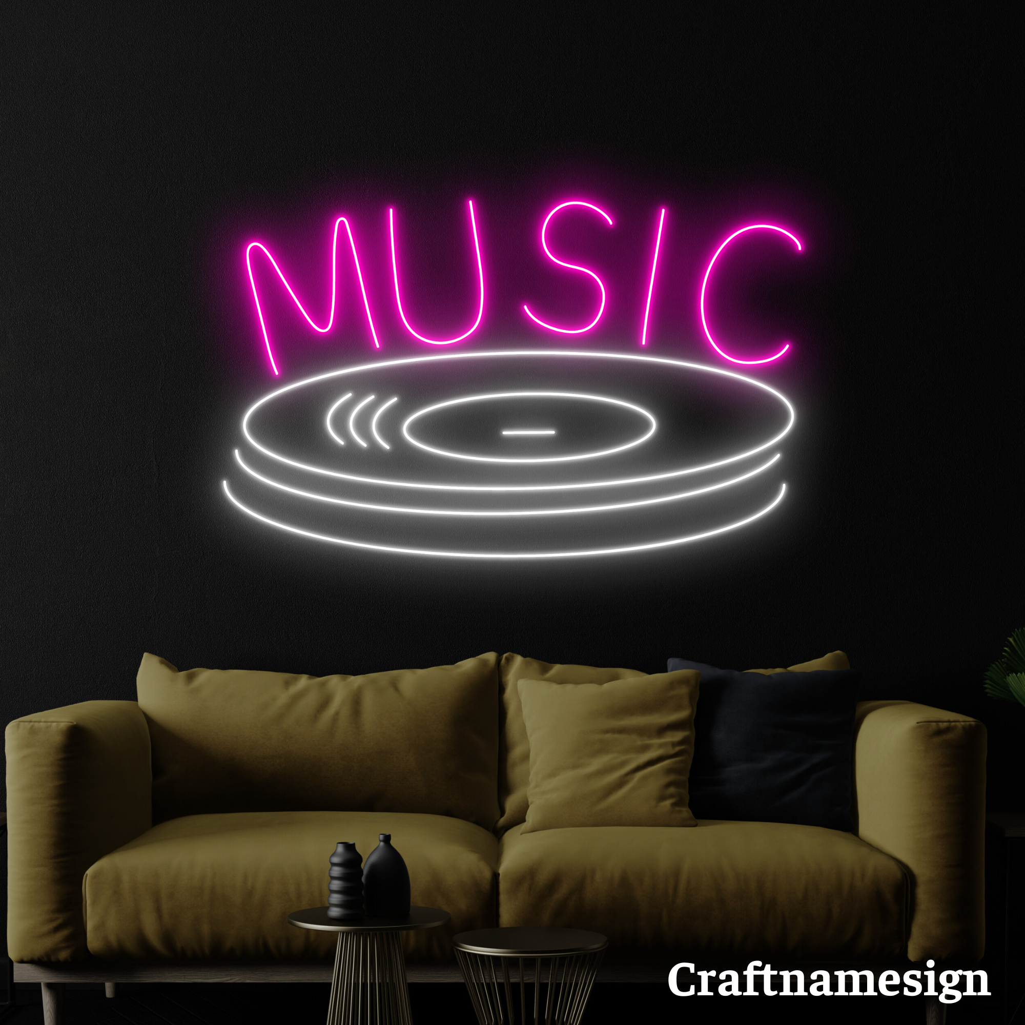 Craftnamesign Music And Vinyl Disc Neon Sign for Music Studio Room Wall ...