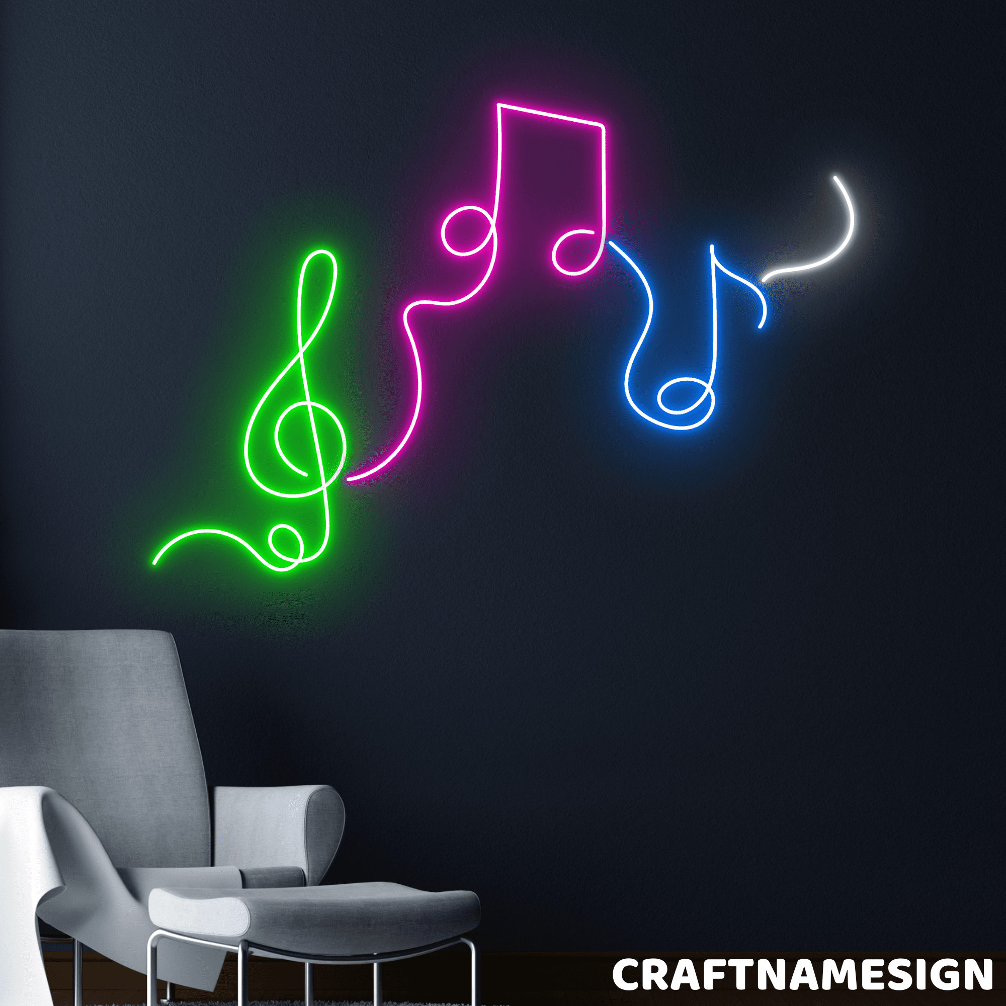 Craftnamesign Musical Flow Neon Sign, Music Notes Wall Art, Music Class ...