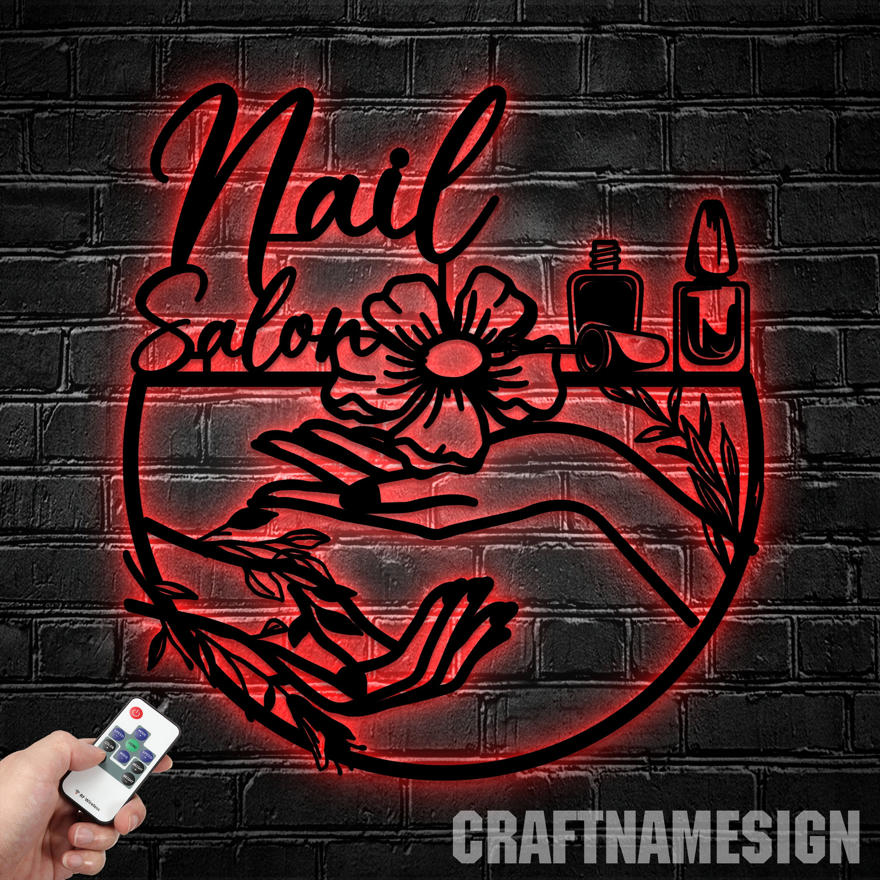 Craftnamesign Nail Salon Metal Wall Art LED Light, Custom Nail Artist ...
