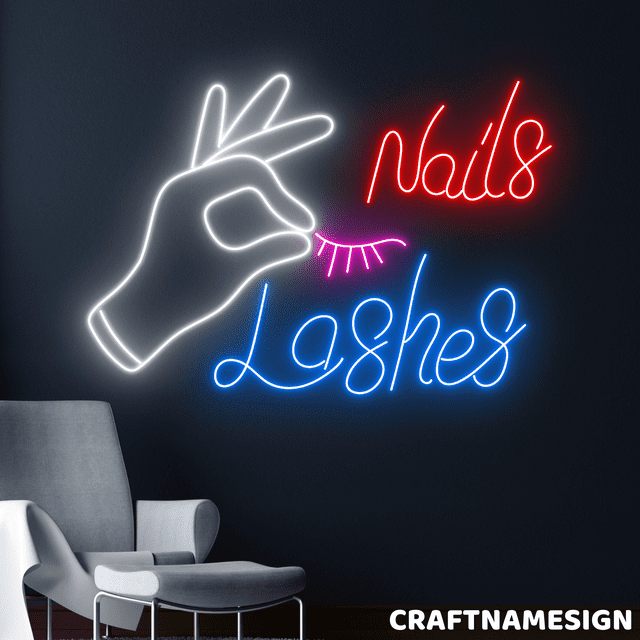 Craftnamesign Nails & Lashes Neon Sign, Beauty Salon Wall Decor, Nails ...