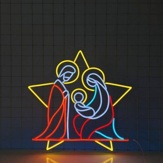 Craftnamesign Nativity Scene Star Neon Light, Holy Night Sign Wall Art ...