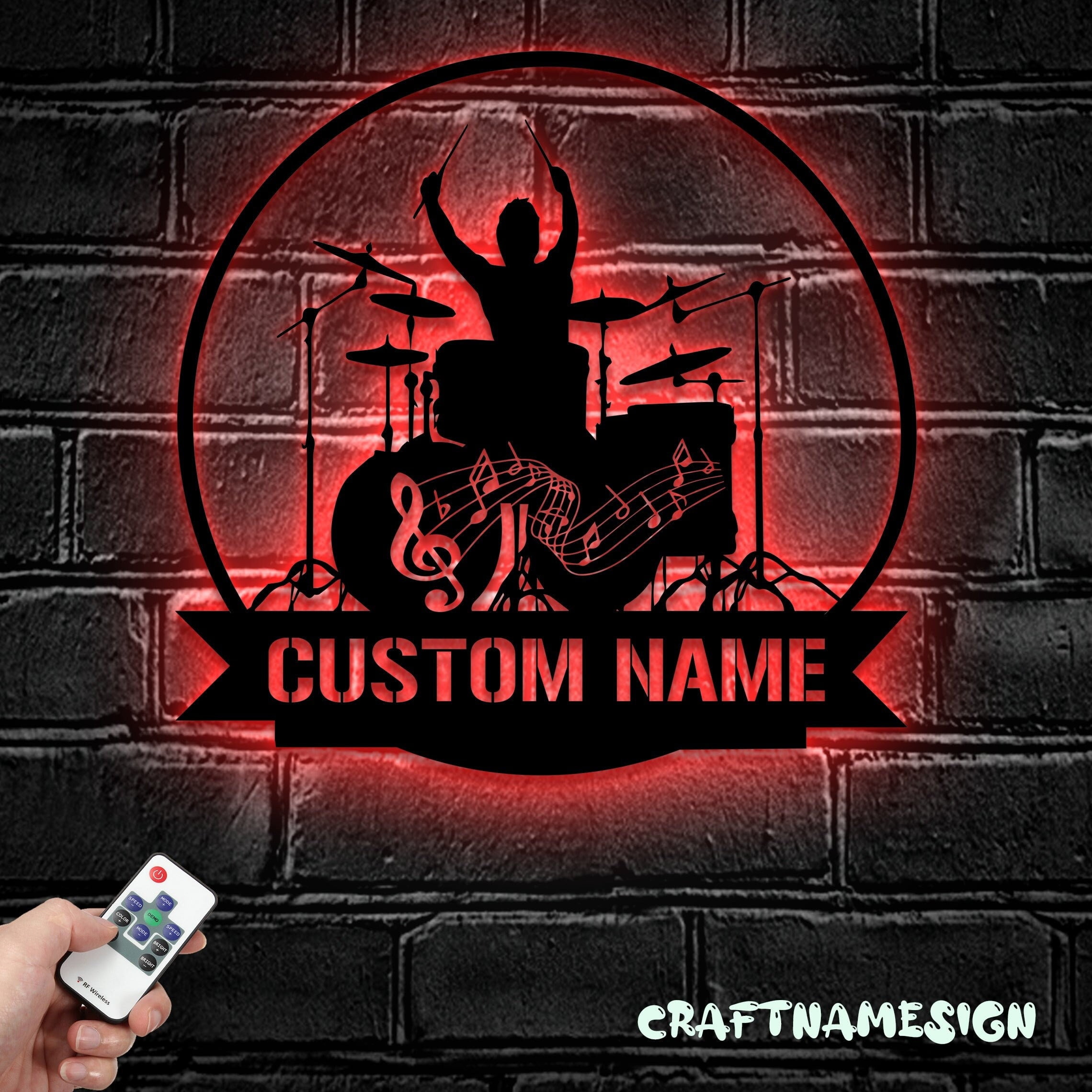 Craftnamesign Custom Drummer Room Metal Wall Art Led Light ...