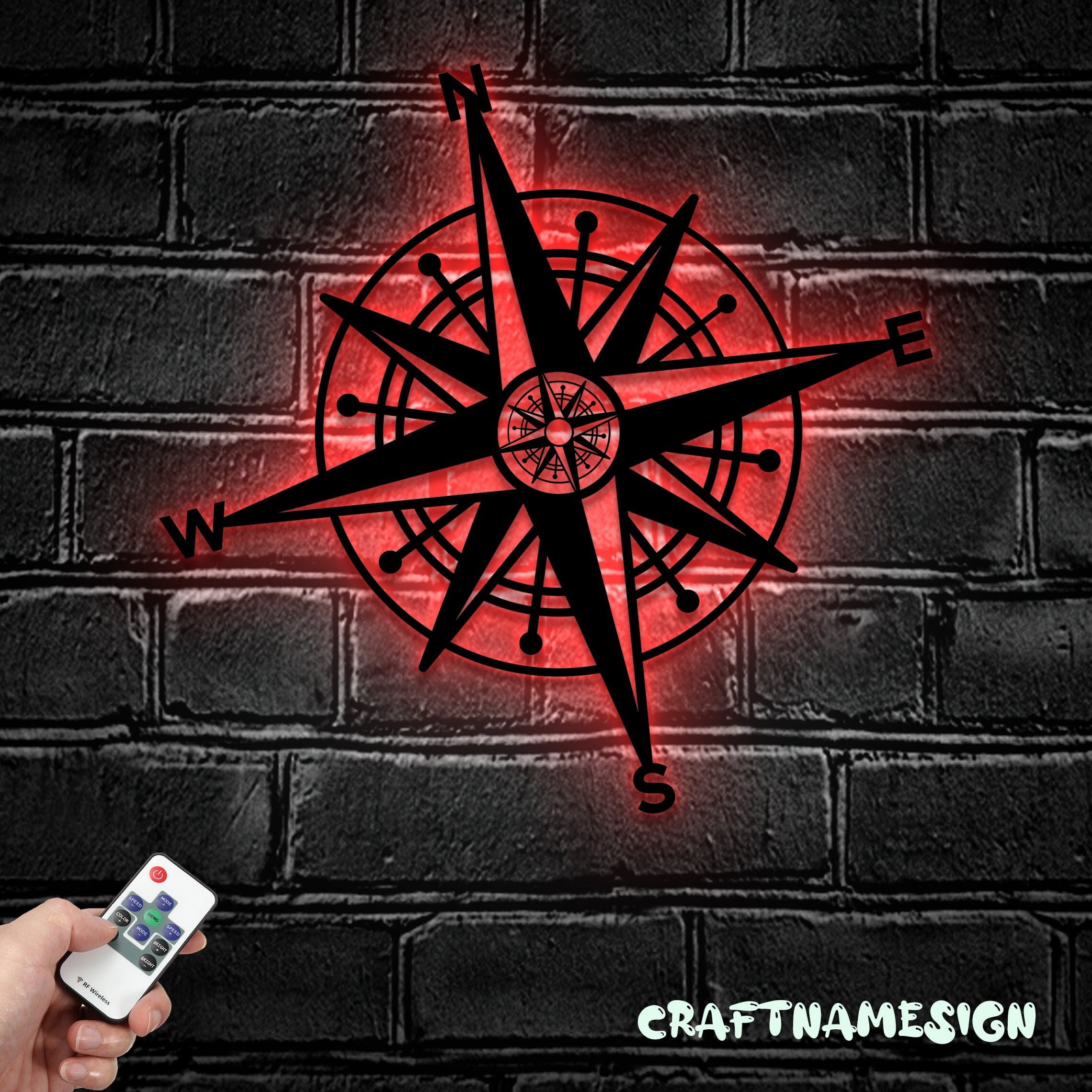 Craftnamesign Nautical Compass Metal Wall Art LED Light, Coordinates ...