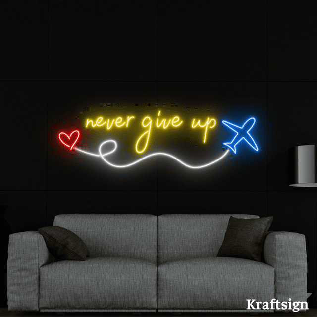 Craftnamesign Never Give Up Neon Sign, Plane Heart LED sign, Bedroom ...