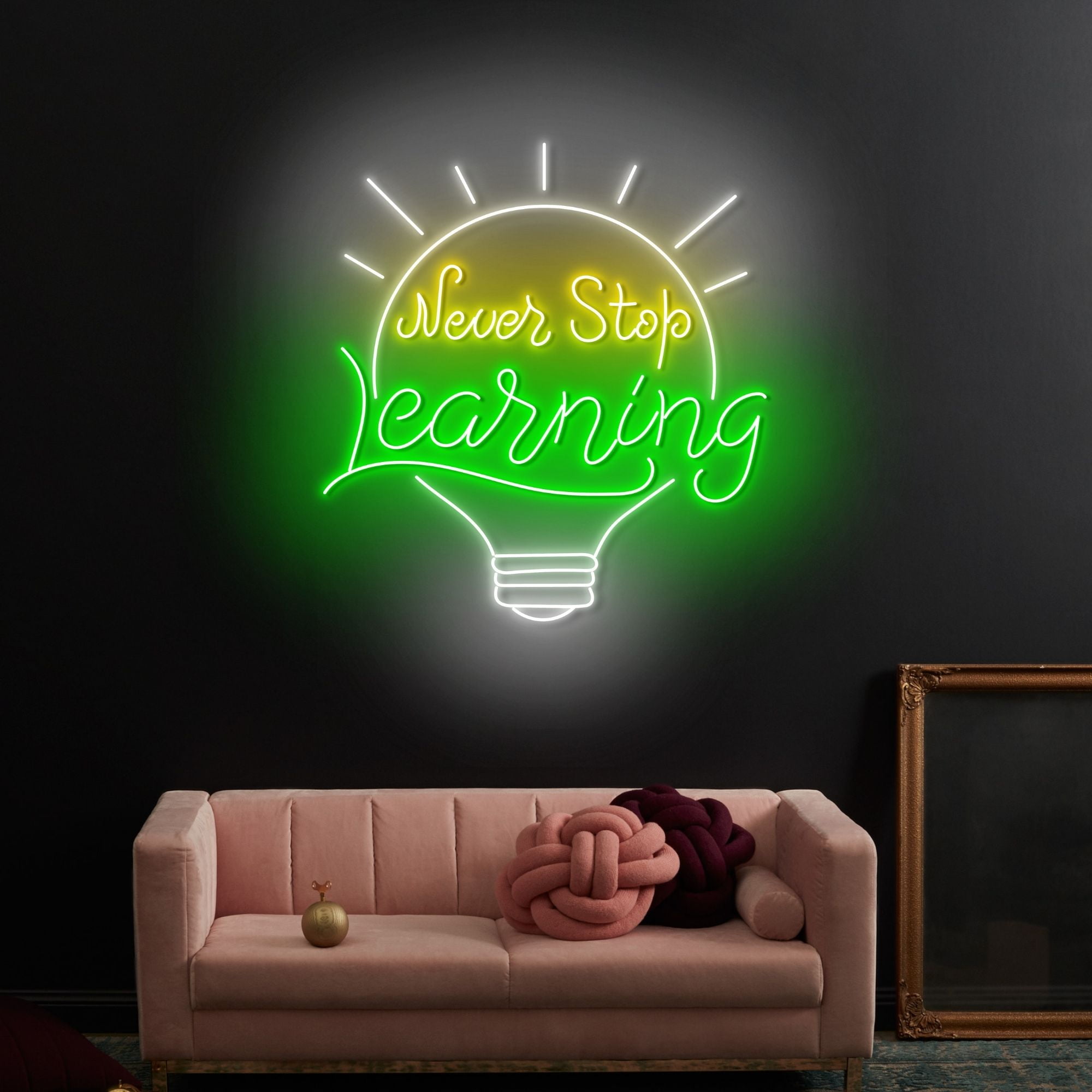 Craftnamesign Never Stop Learning Light Bulb Neon Sign, Reading Room ...