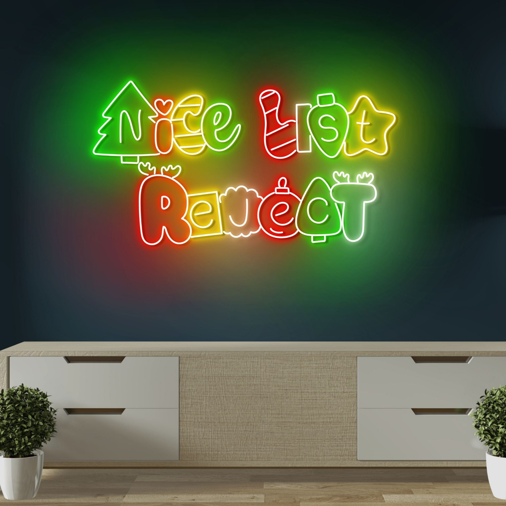 Craftnamesign Nice List Reject LED Neon Sign, Christmas Wall Art, Xmas ...