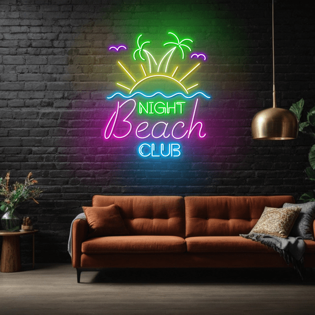 Craftnamesign Night Beach Club Neon Sign, Night Club Wall Sign, Open ...