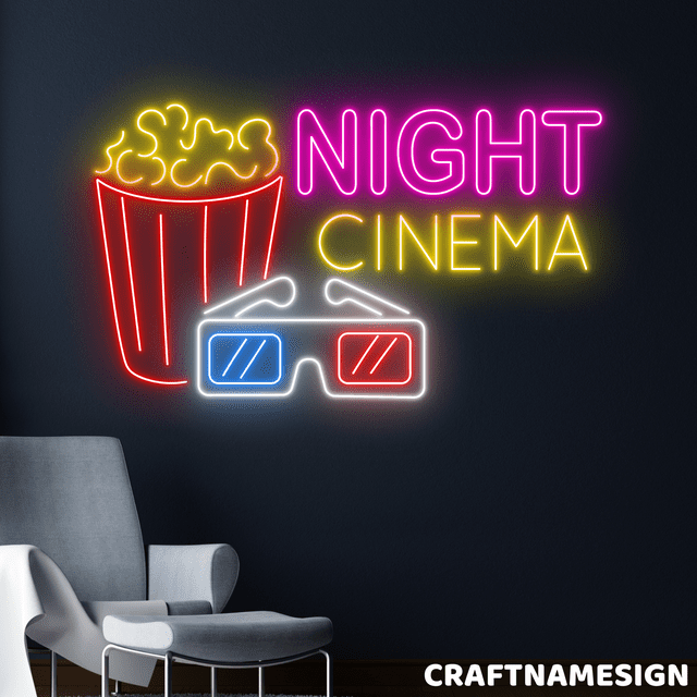 Craftnamesign Night Cinema Neon Sign, Movie Theater Wall Decor, Home ...
