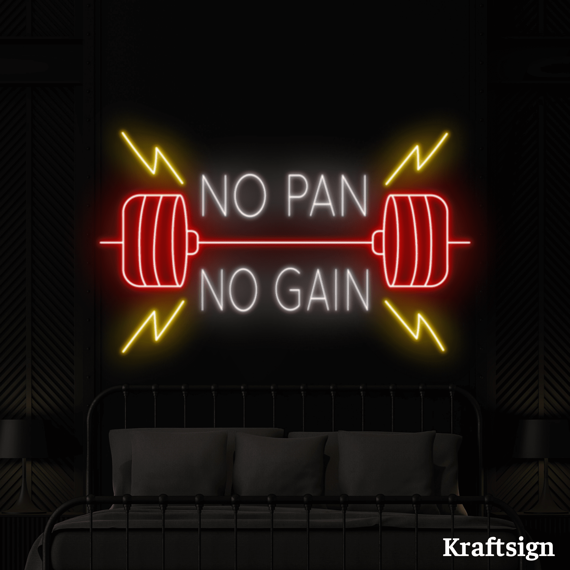 Craftnamesign No Pain No Gain Neon Sign, Gym Club LED Sign, Man Cave ...