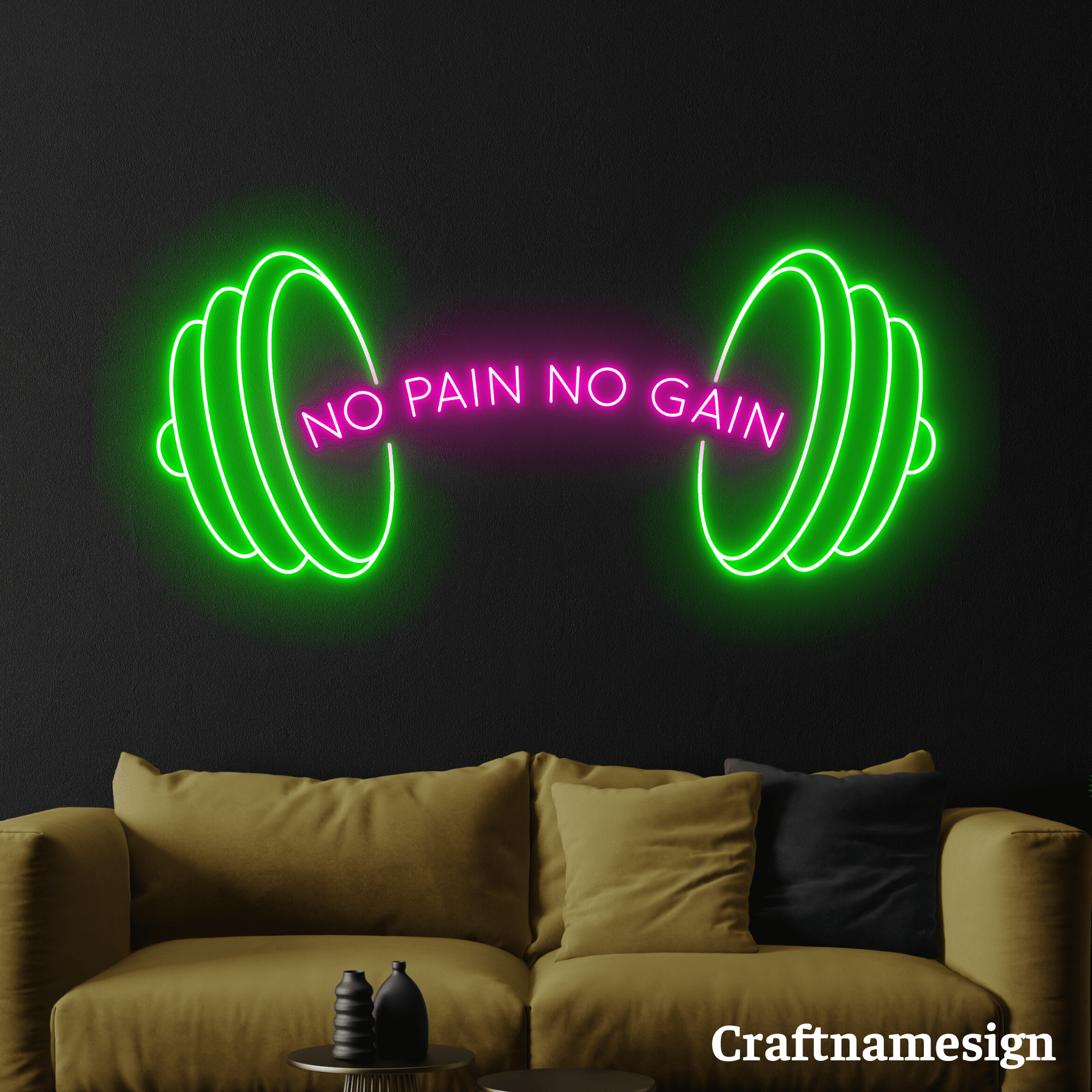 Craftnamesign No Pain No Gain Neon Sign for Gym Fitness Room Wall Art ...