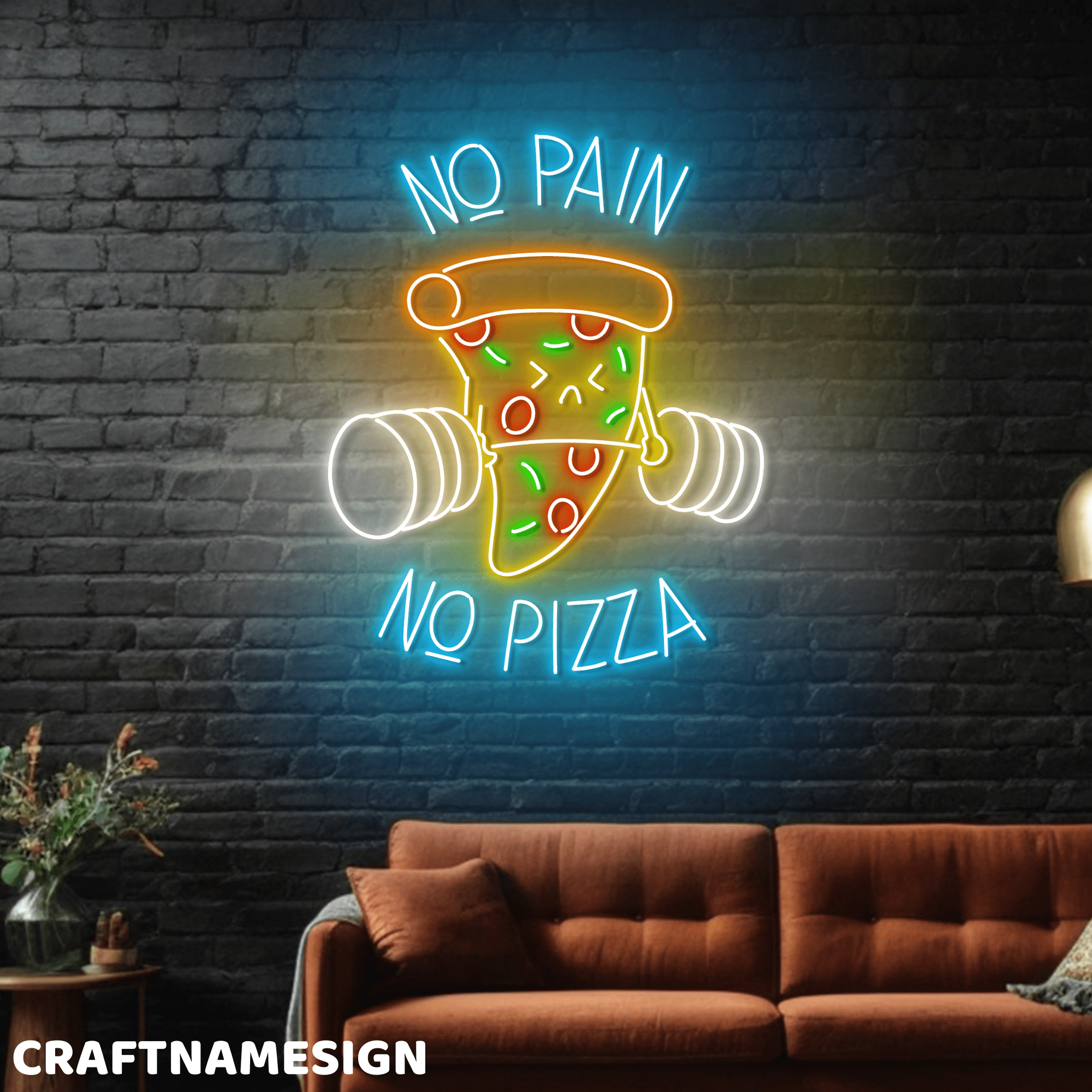 Craftnamesign No Pain No Pizza Neon Sign, Kitchen Wall Sign, Pizza ...