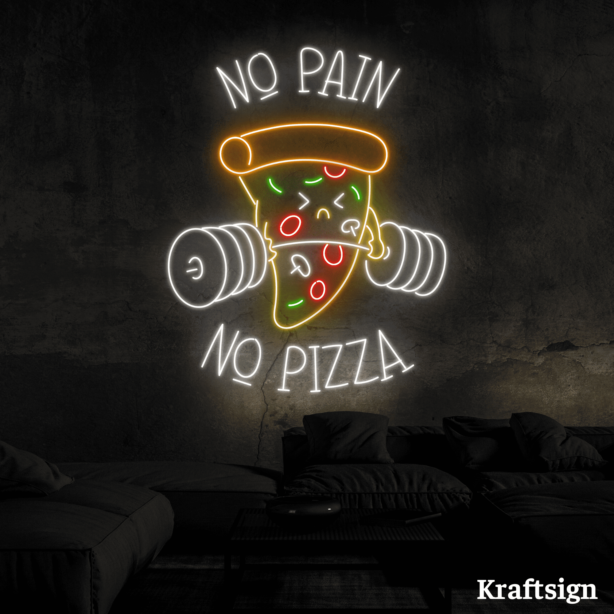 Craftnamesign No Pain No Pizza Neon Sign, Pizza Italian Restaurant ...