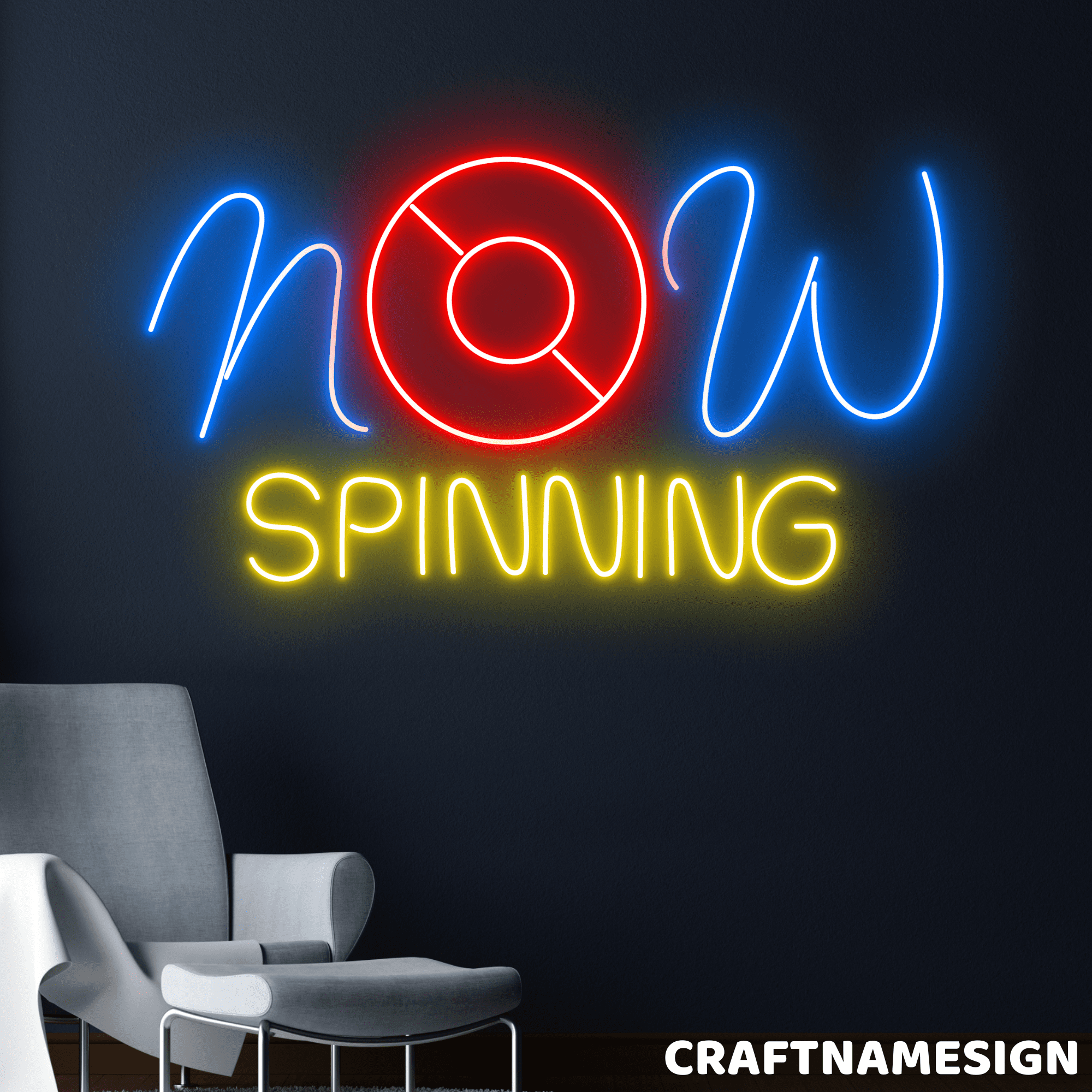 Craftnamesign Now Spinning Record Neon Sign, Play Music Room Decor ...