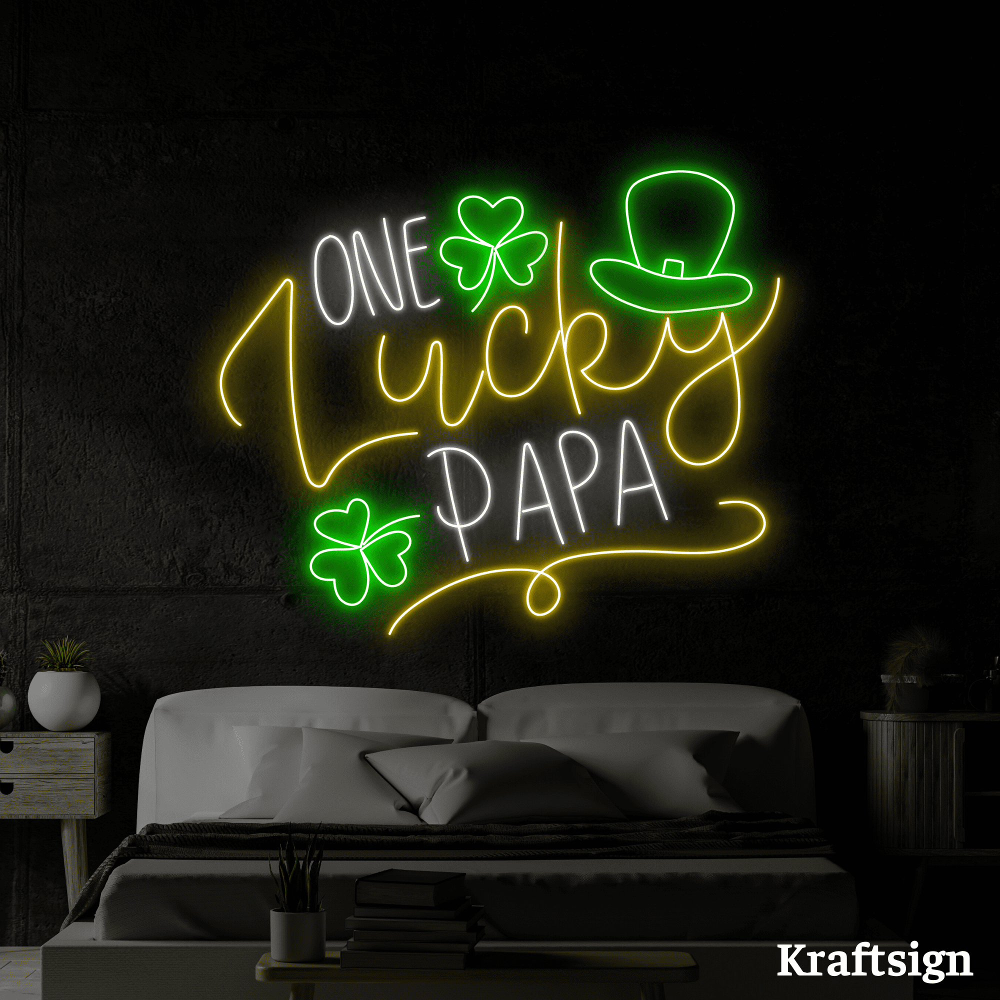 Craftnamesign One Lucky Papa Neon Sign, Patrick Day Gifts Decor, Dad ...