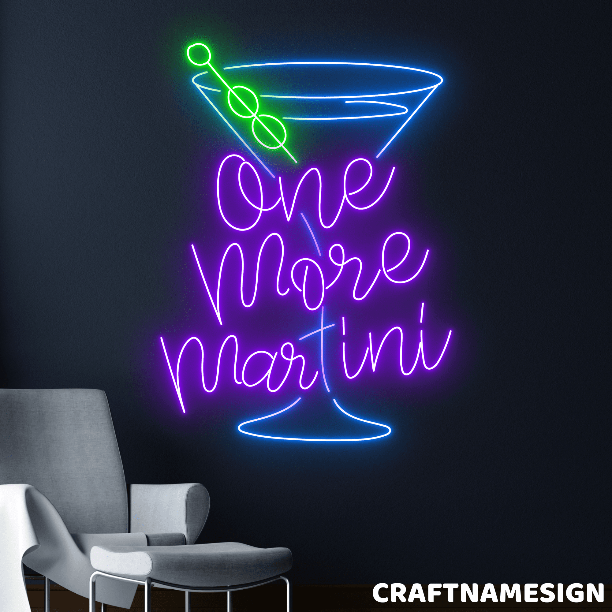 Craftnamesign One More Martini Neon Sign, Martini Wall Decor, Cocktail ...