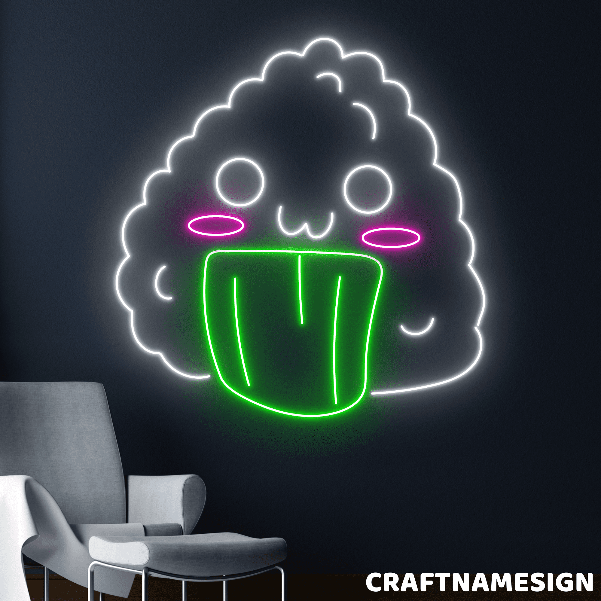 Craftnamesign Onigiri Neon Sign, Rice Balls Wall Art, Japanese ...