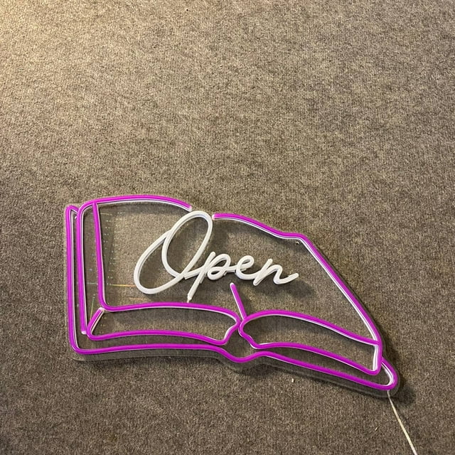 Craftnamesign Open Book Welcome Neon Sign, Book Store LED Sign, Library ...