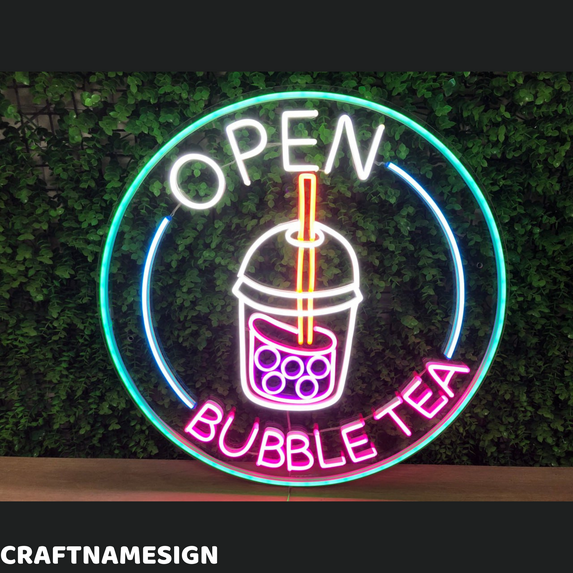 Craftnamesign Open Bubble Tea Neon Sign, Milk Tea Store Wall Art, Boba ...
