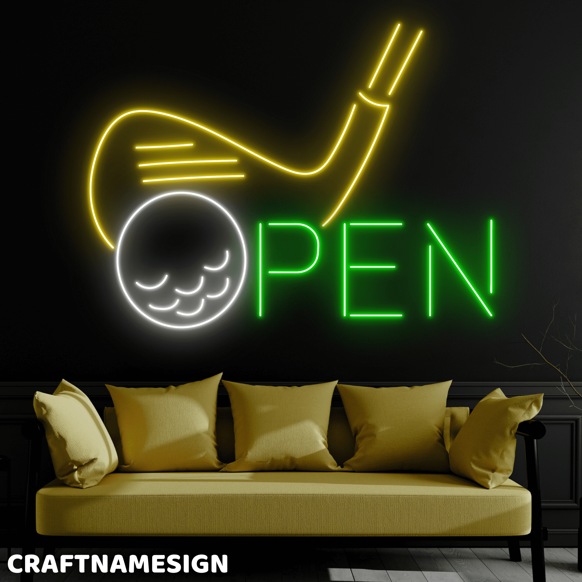 Craftnamesign Open Golf Neon Sign, Golf Club Wall Sign, Golf Ball Wall ...