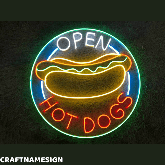 Craftnamesign Open Hot Dog Neon Sign, Hot Dog Store Decor, Street Food ...