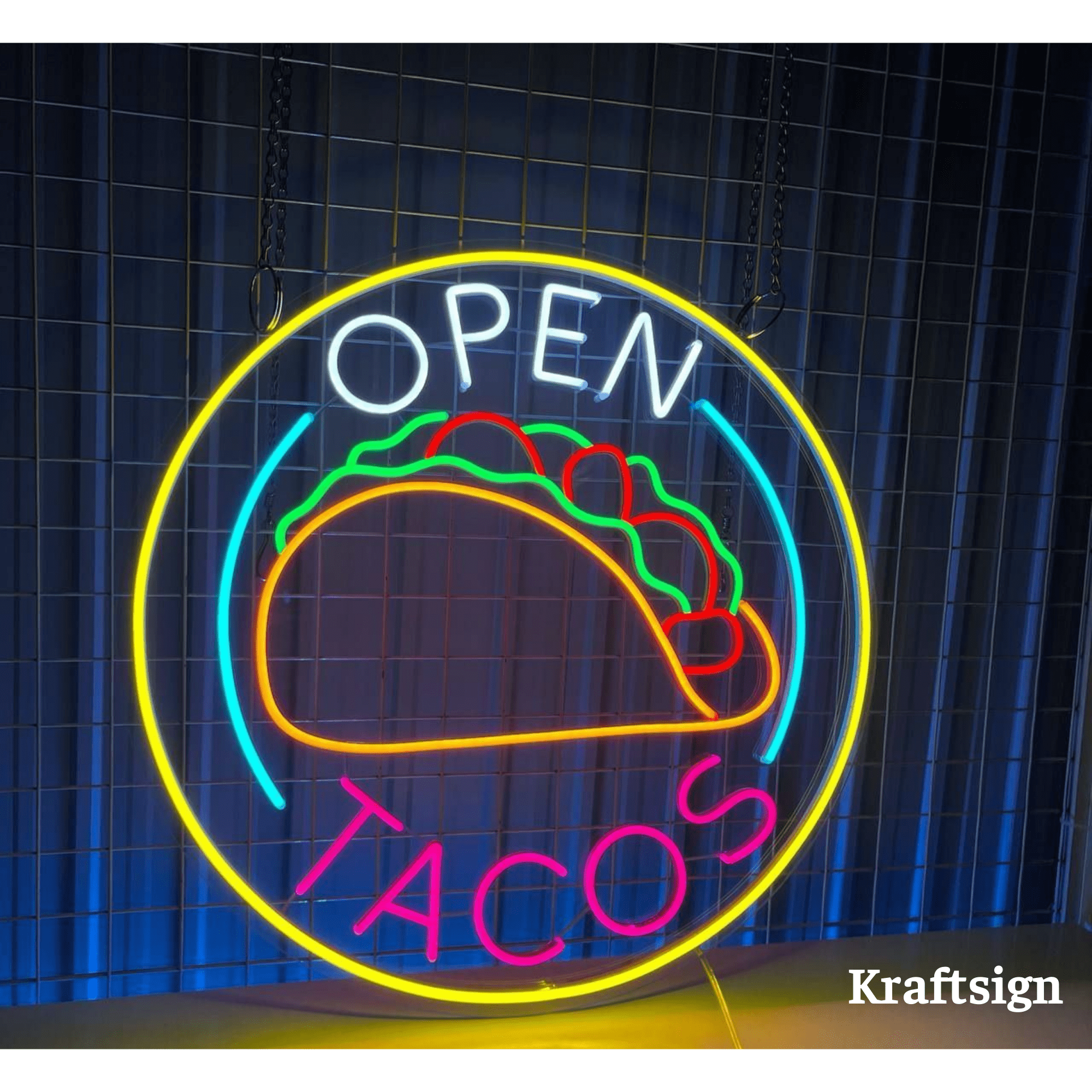 Craftnamesign Open Welcome Tacos Shop Neon Sign 20" x 20" For Mexican ...