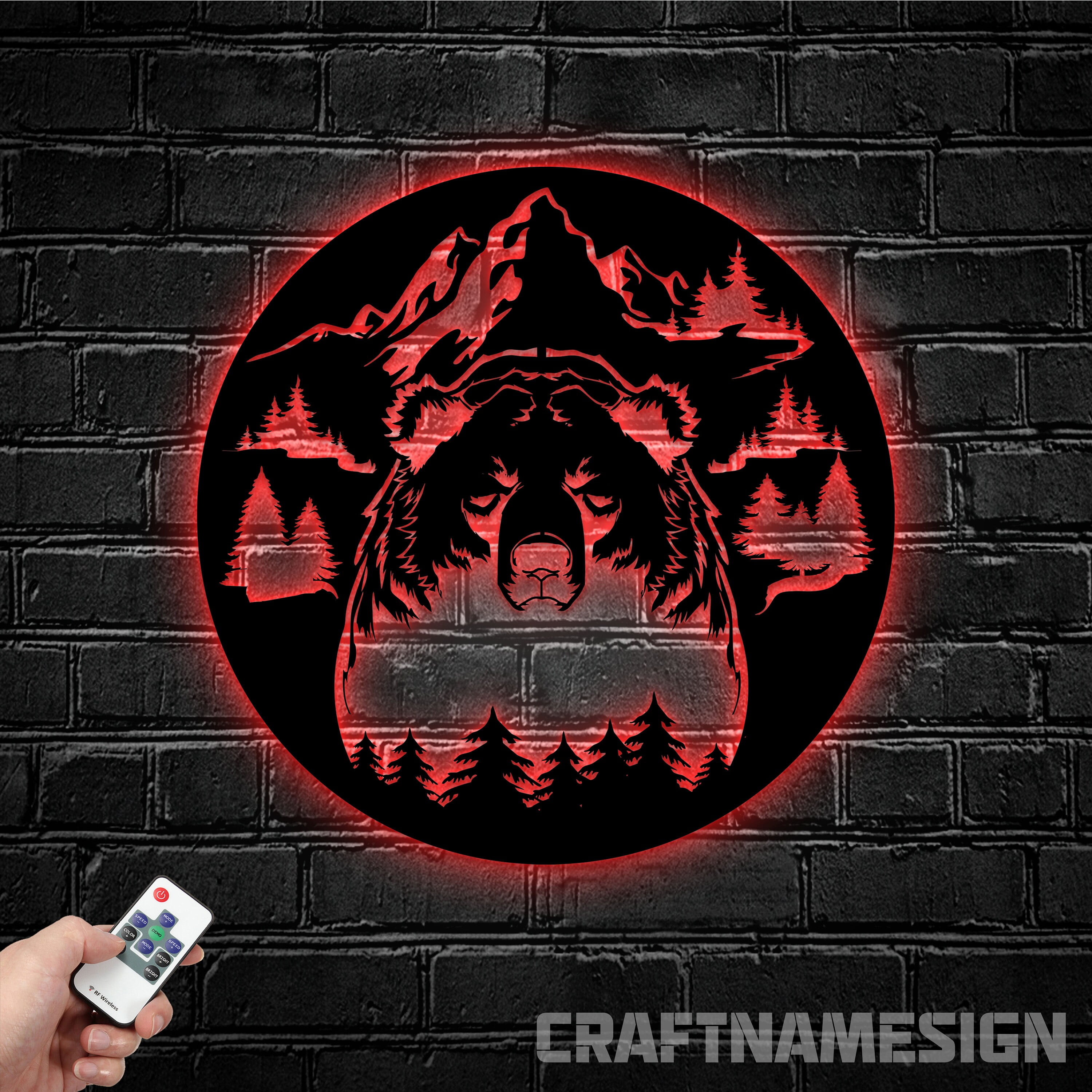 Craftnamesign Outdoor Bear Metal Wall Art LED Light, Custom Outdoor ...