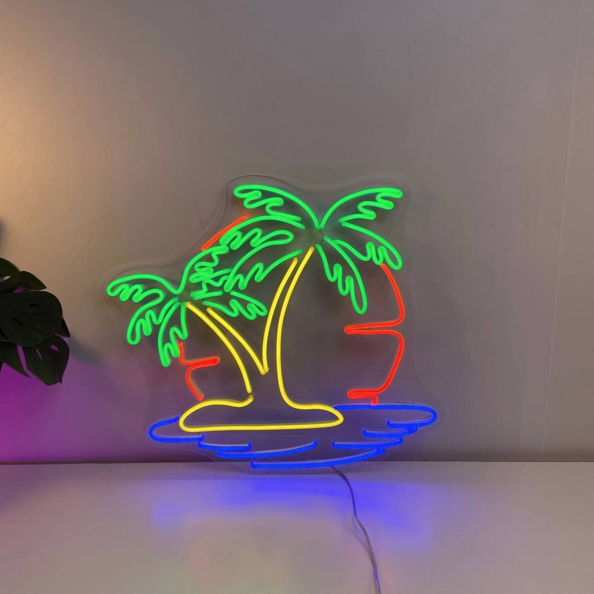 Craftnamesign Palm Tree Sunset Neon Sign Wall Art, Palm Tree Beach Led ...