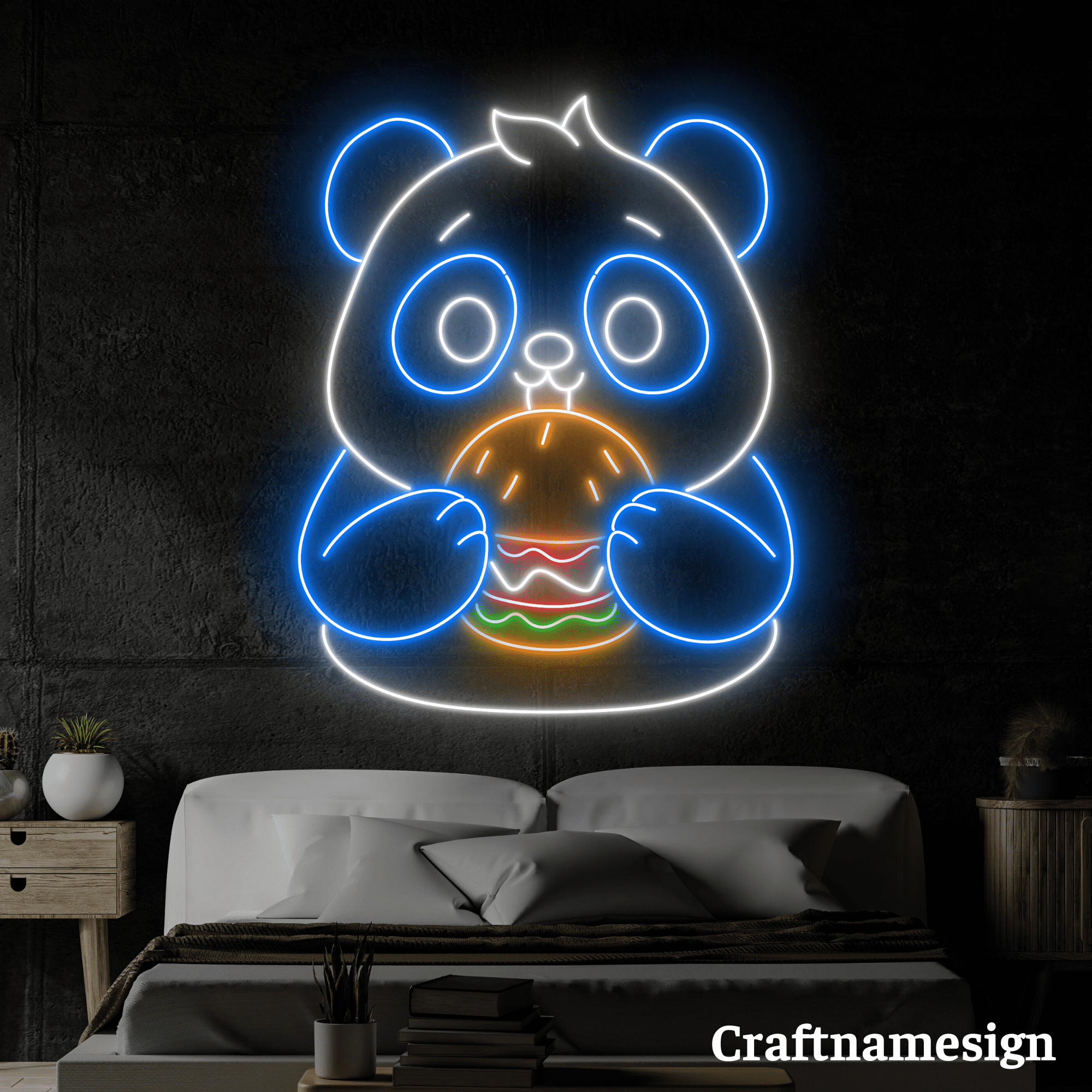 Craftnamesign Panda Eat Burger Neon Sign for Burger Shop Fast Food ...