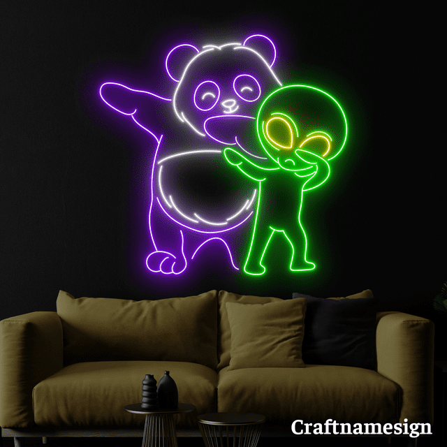 Craftnamesign Panda With Alien Neon Sign for Spacemaan Men Cave Bar ...