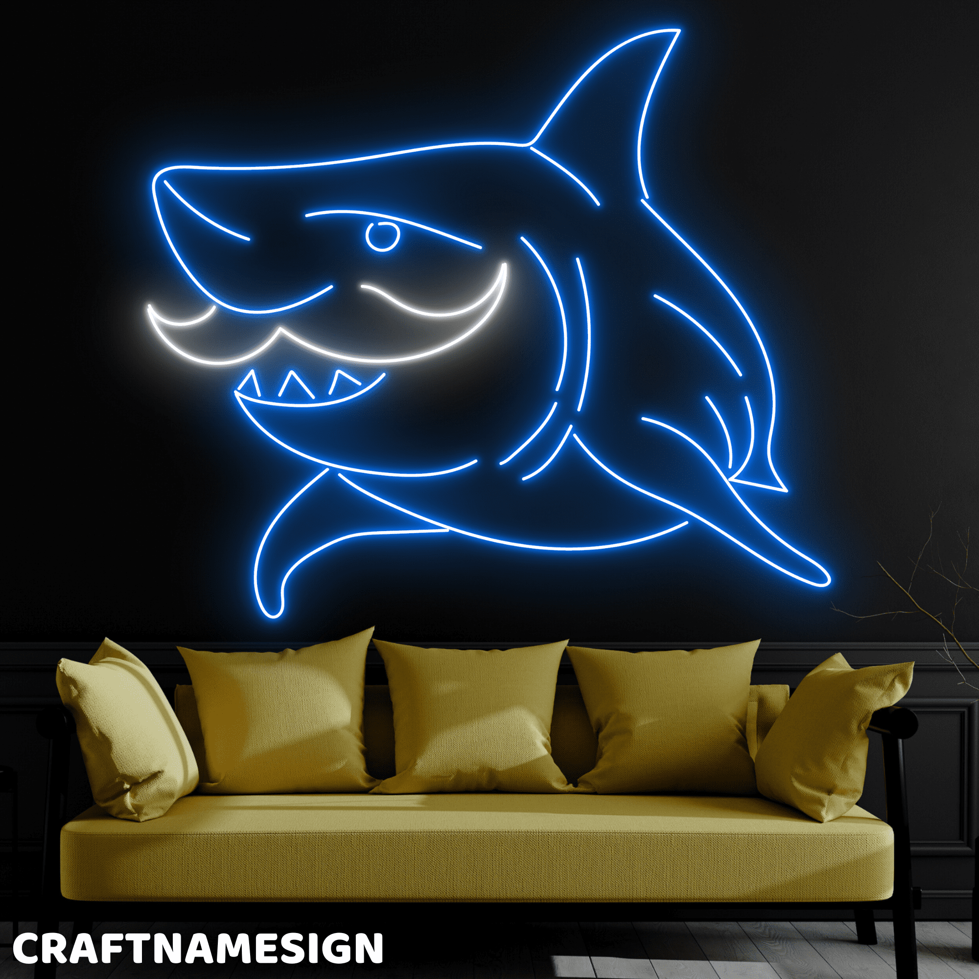 Craftnamesign Papa Shark Neon Sign, Shark Wall Art, Bedroom Led Light ...