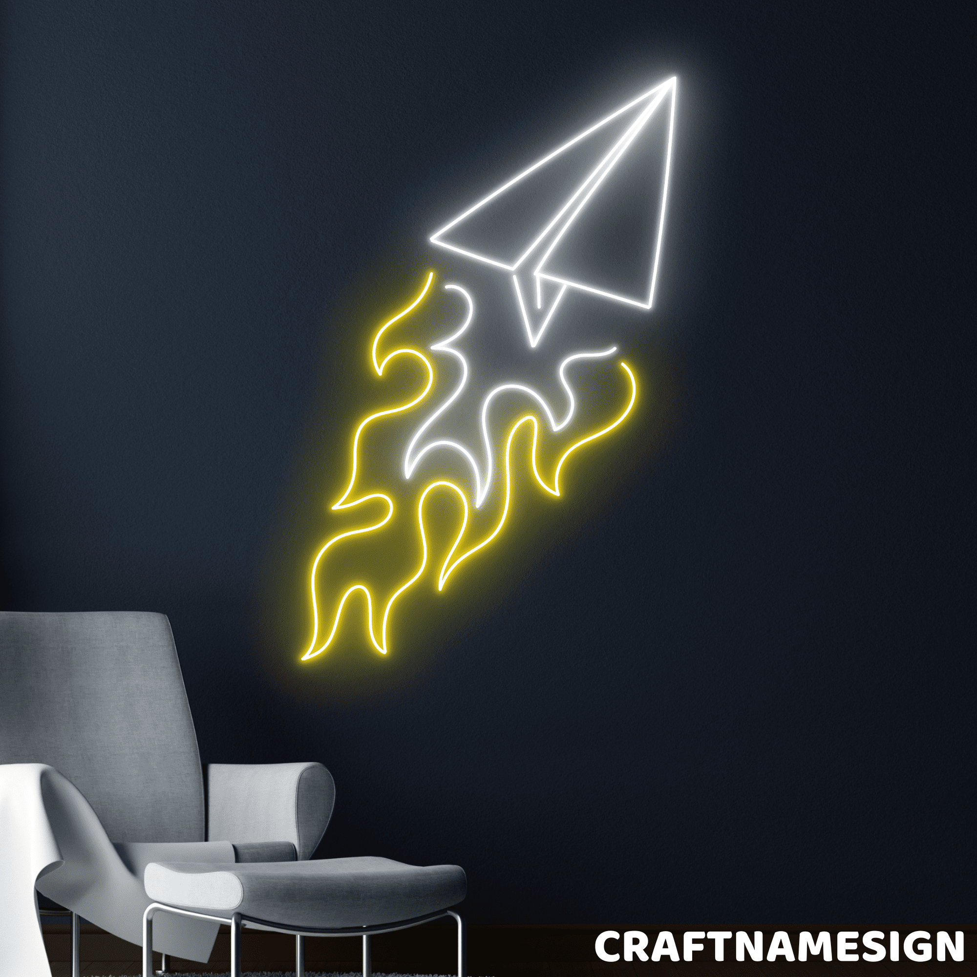 Craftnamesign Paper Plane Fire Led Sign, Paper Plane Wall Art, Bar Pub ...