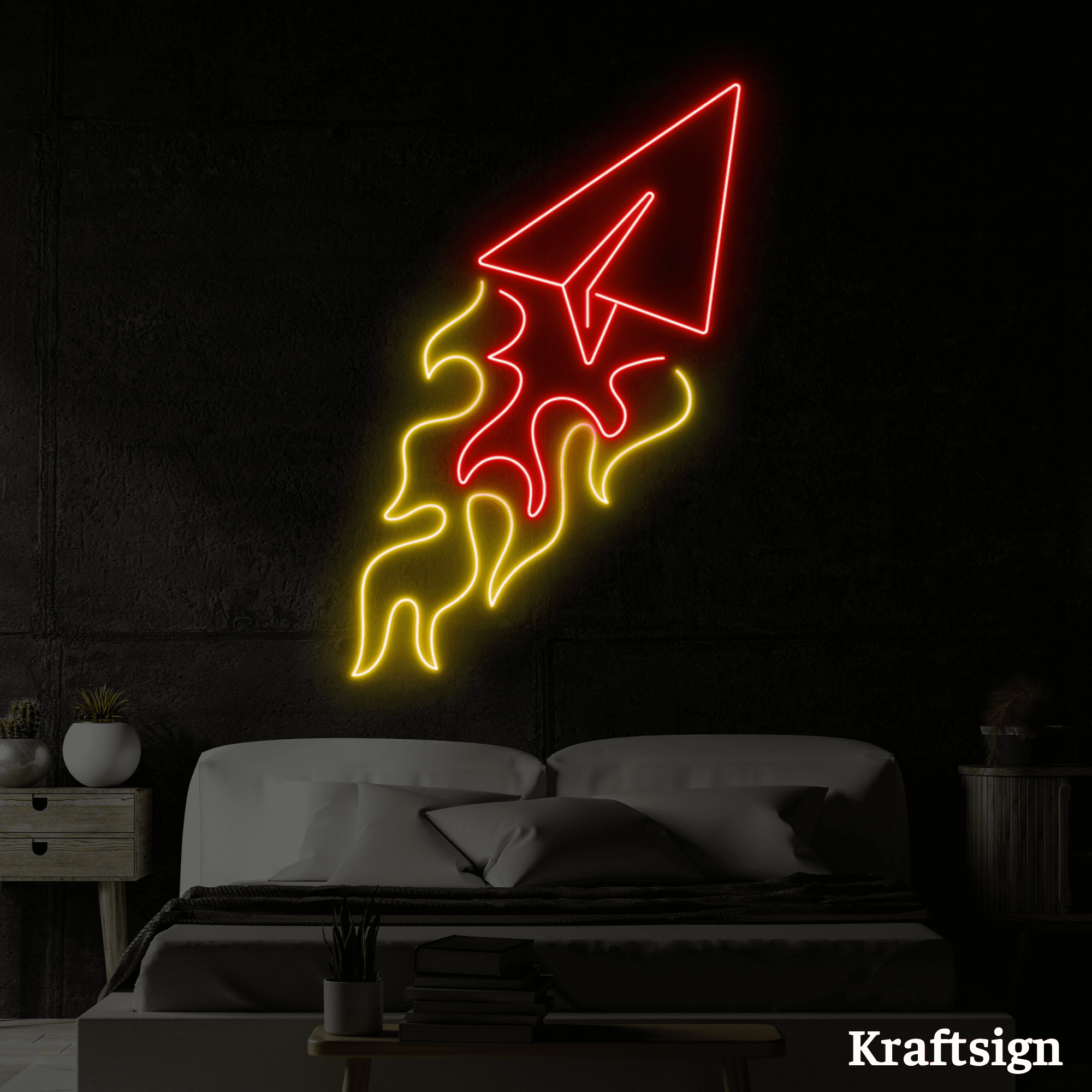 Craftnamesign Paper Plane Fire Neon Sign, Men Cave Decor, Bedroom Wall ...