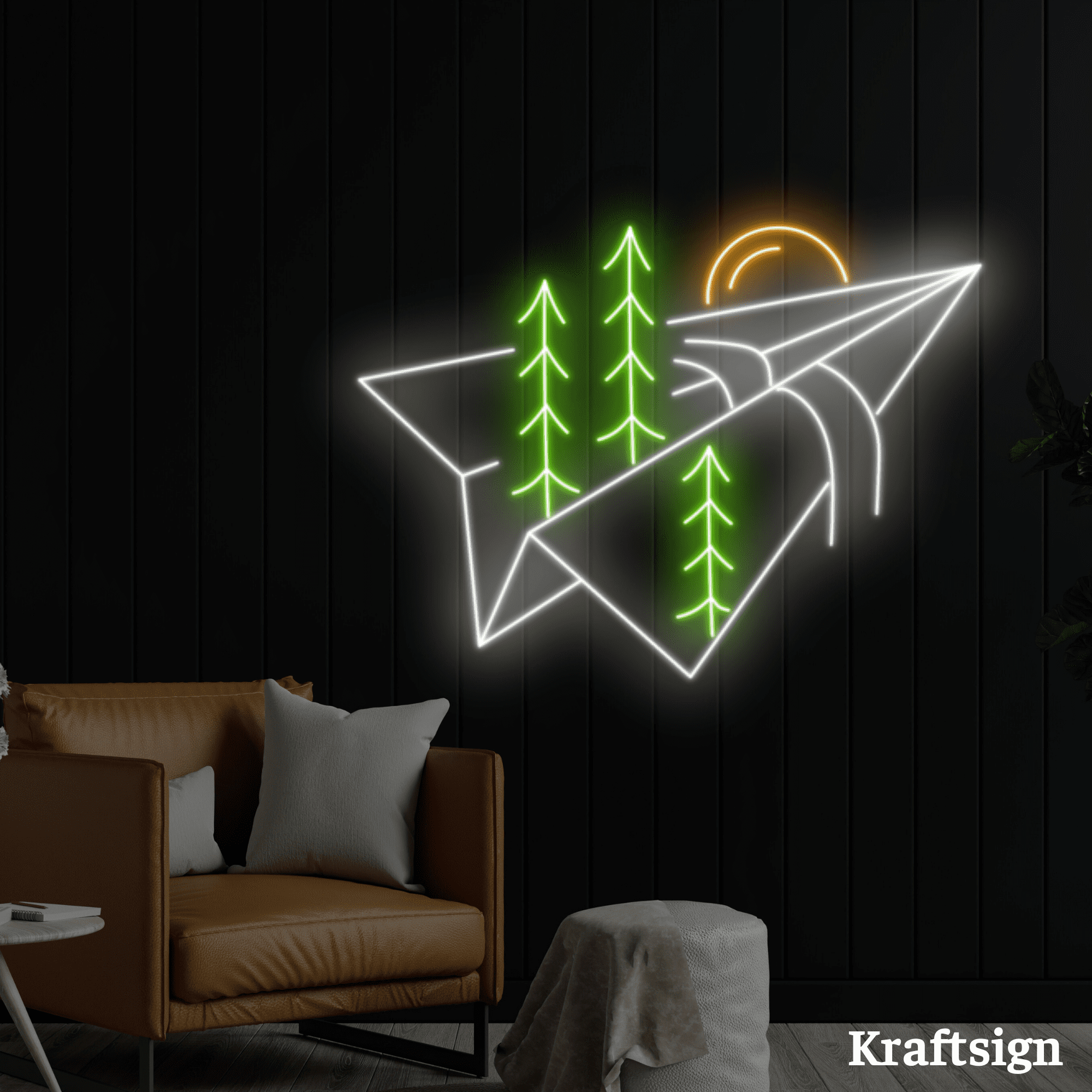 Craftnamesign Paper Plane Neon Sign, Moon Forest LED Sign, Bedroom ...