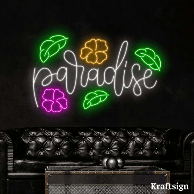 Craftnamesign Paradise Neon Sign, Beach Club Decor, Home Living Room ...