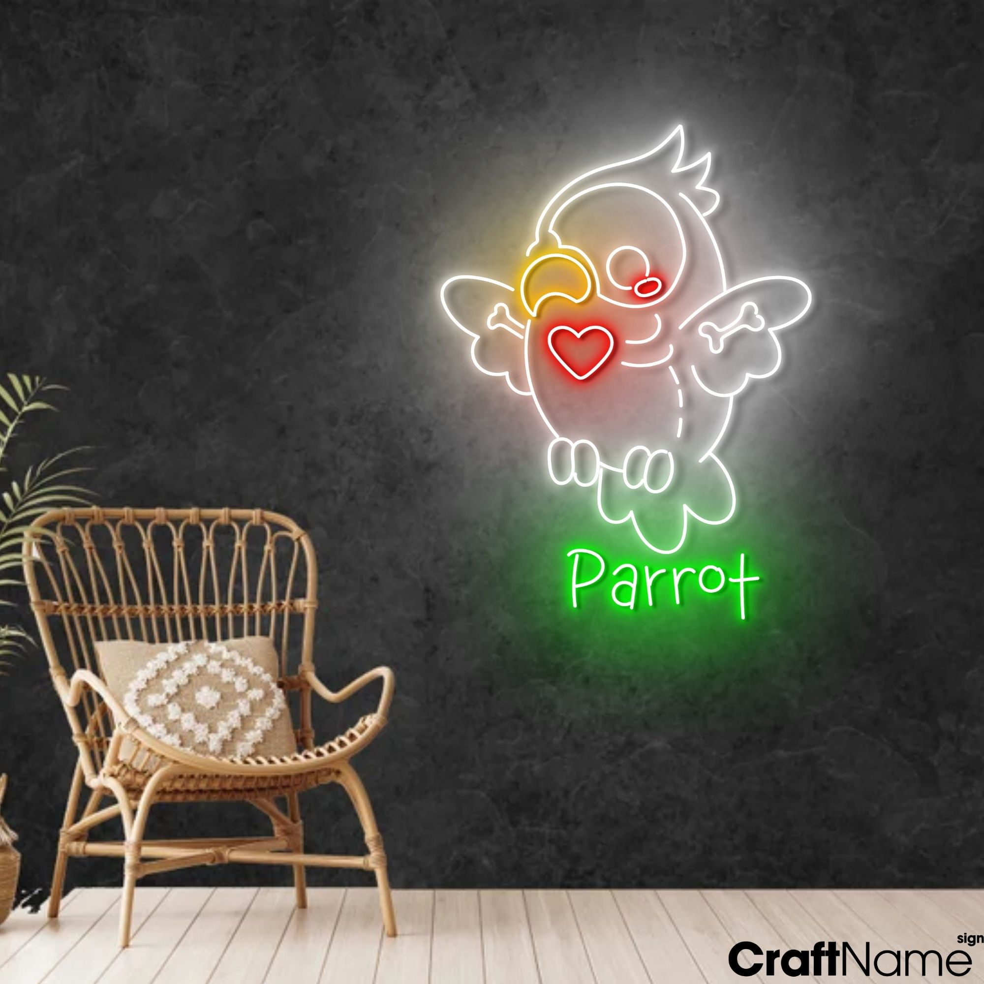 Craftnamesign Parrot Skeleton Neon Light Up Sign Wall Art For Halloween ...