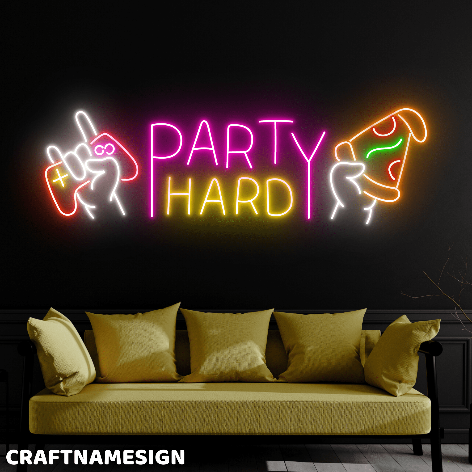 Craftnamesign Party Hard Neon Sign, Relax Wall Sign, Game Room Wall ...