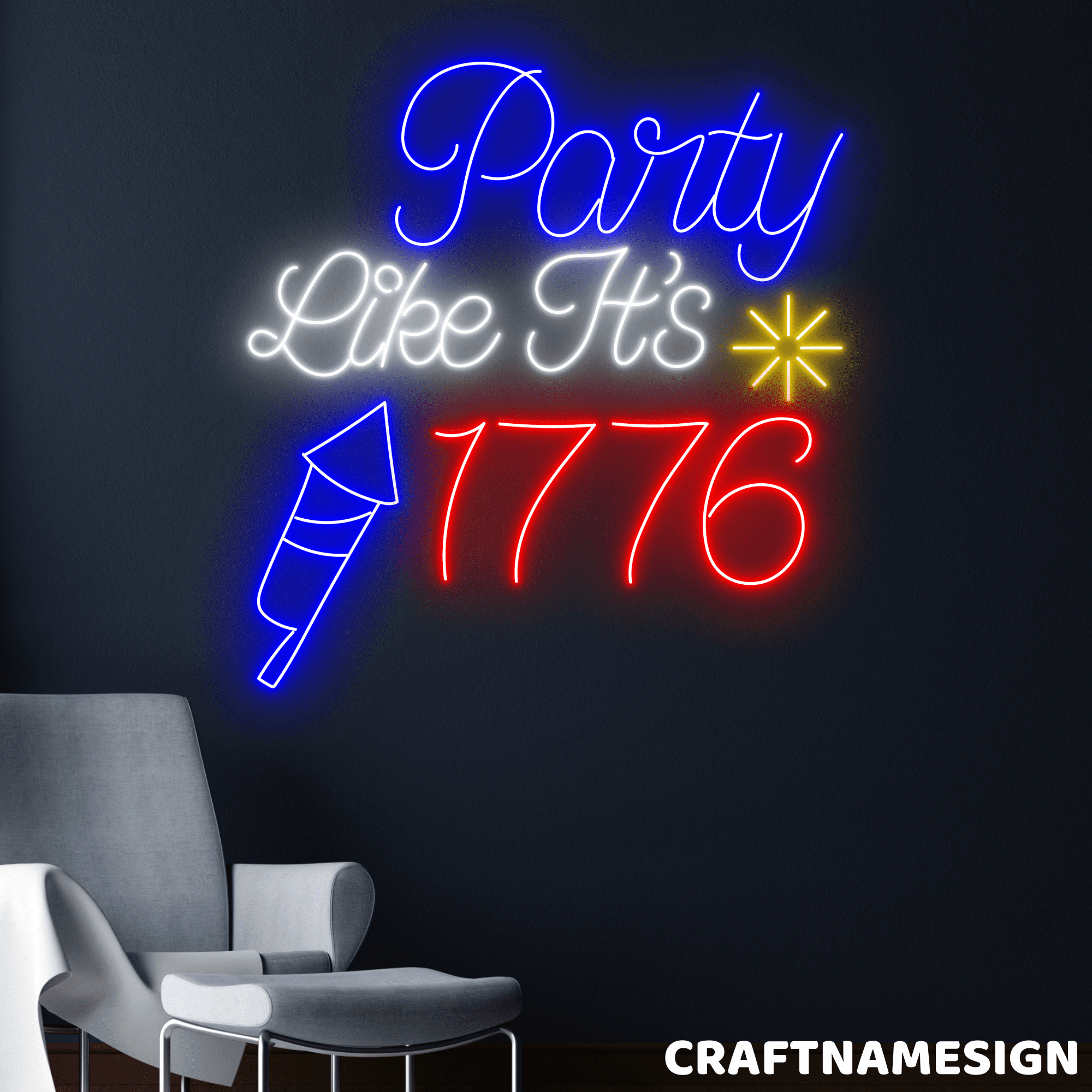 Craftnamesign Party Like It's 1776 Neon Sign, Fireworks Wall Decor ...
