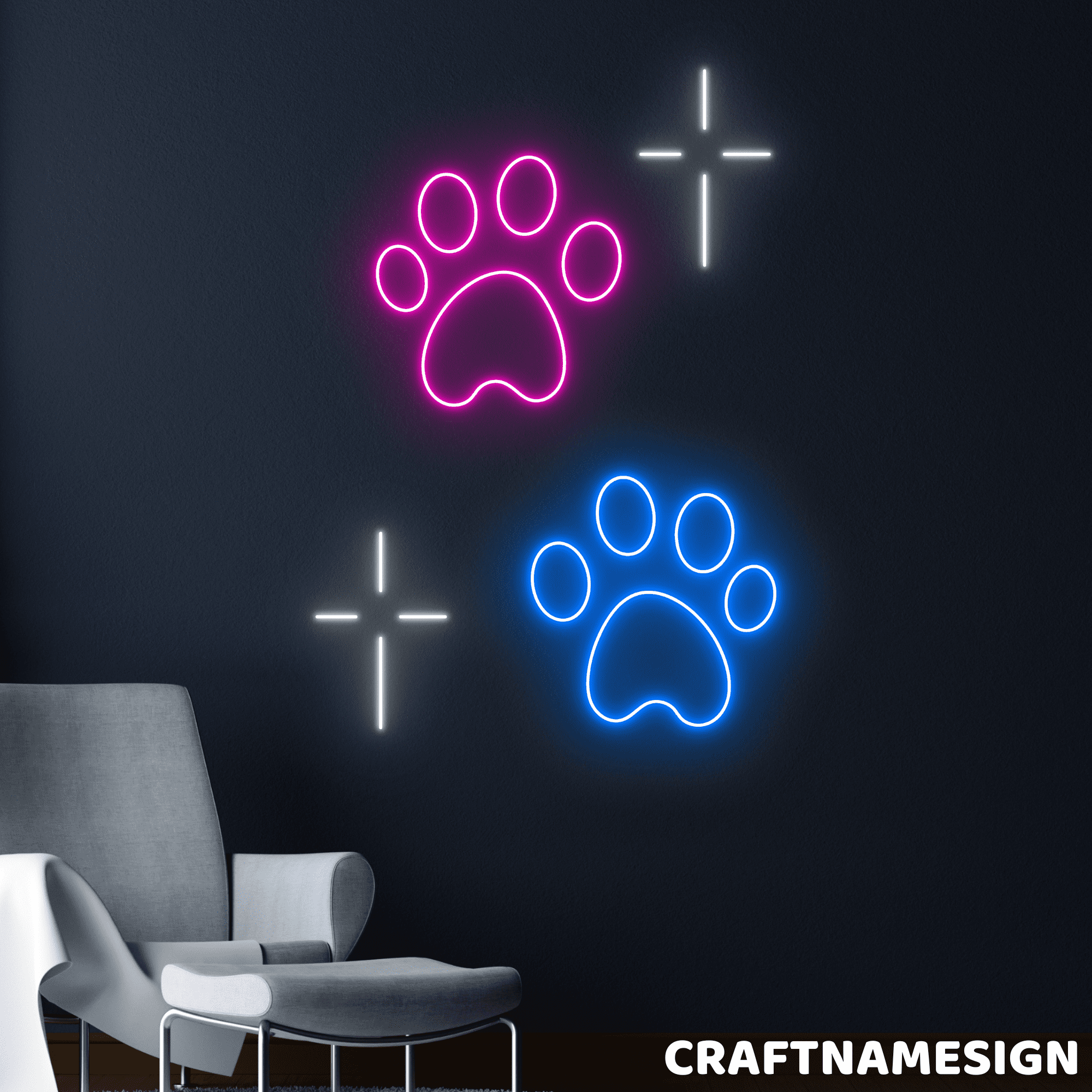 Craftnamesign Paw Print Neon Sign, Pet Room Wall Decor, Minimalist Wall ...