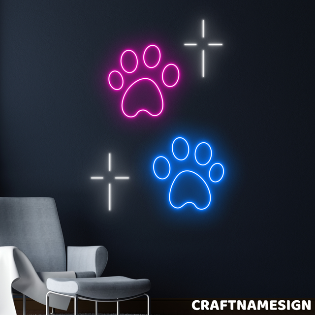 Craftnamesign Paw Print Neon Sign, Pet Room Wall Decor, Minimalist Wall ...