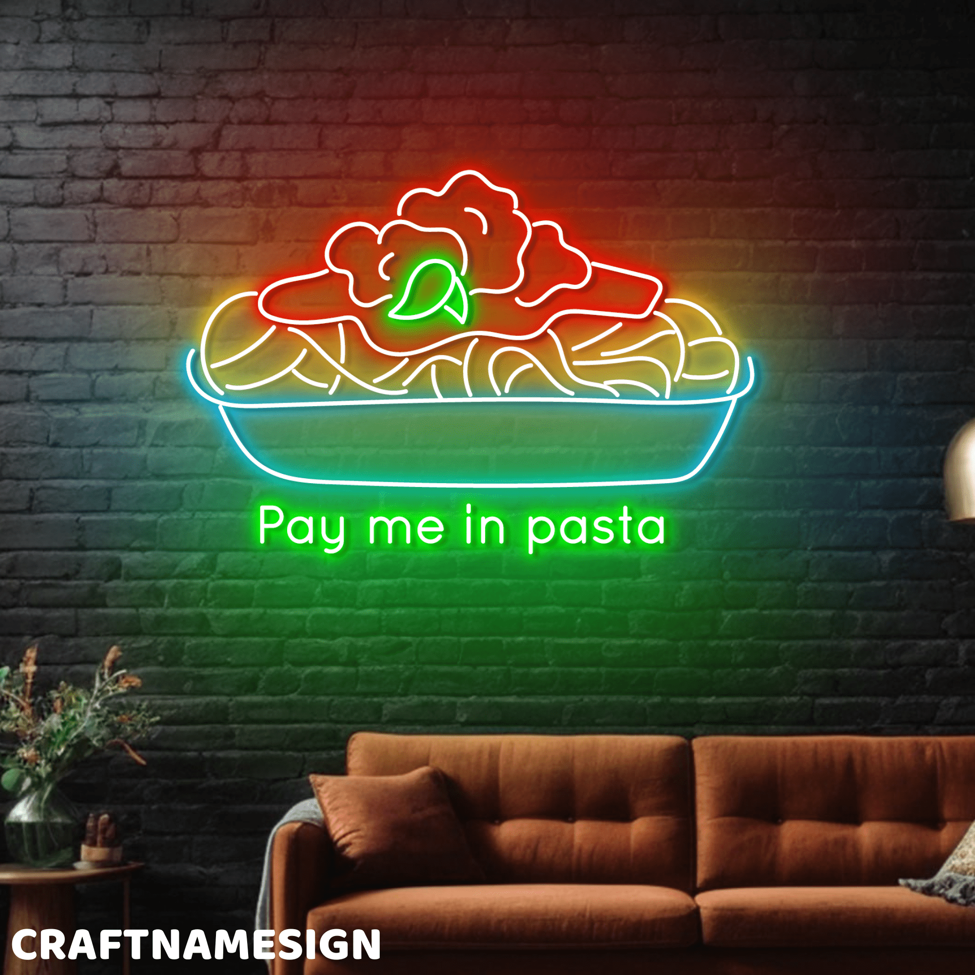 Craftnamesign Pay Me In Pasta Neon Sign, Kitchen Wall Sign, Pasta Wall ...