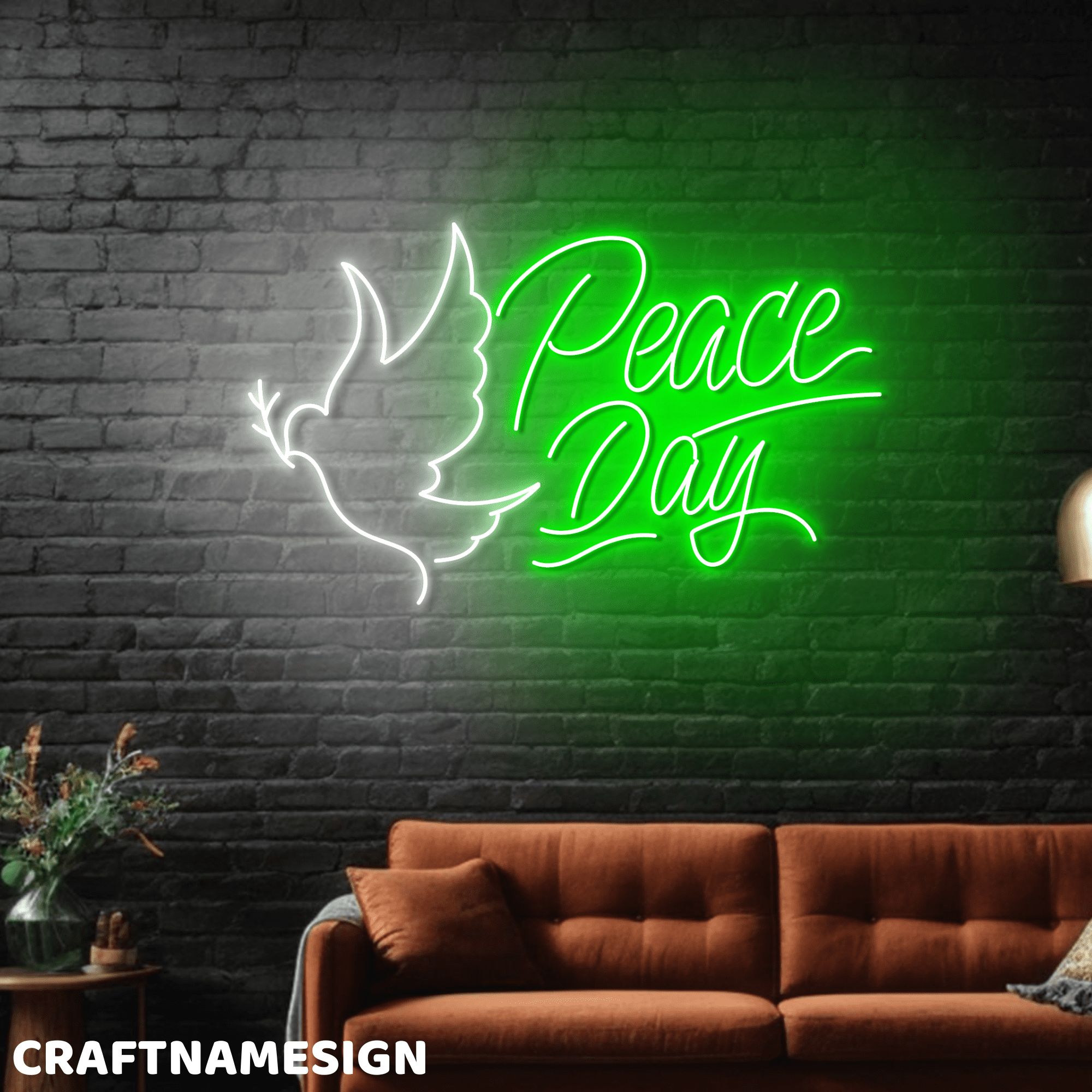 Craftnamesign Peace Day Neon Sign, Dove Bird Wall Sign, Store Shop Wall ...