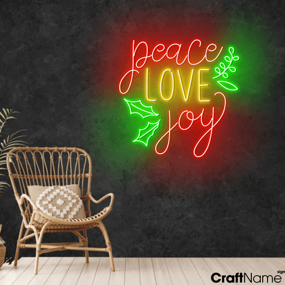 Craftnamesign Peace Love Joy Neon Light Decor, Christmas Holiday Wall ...