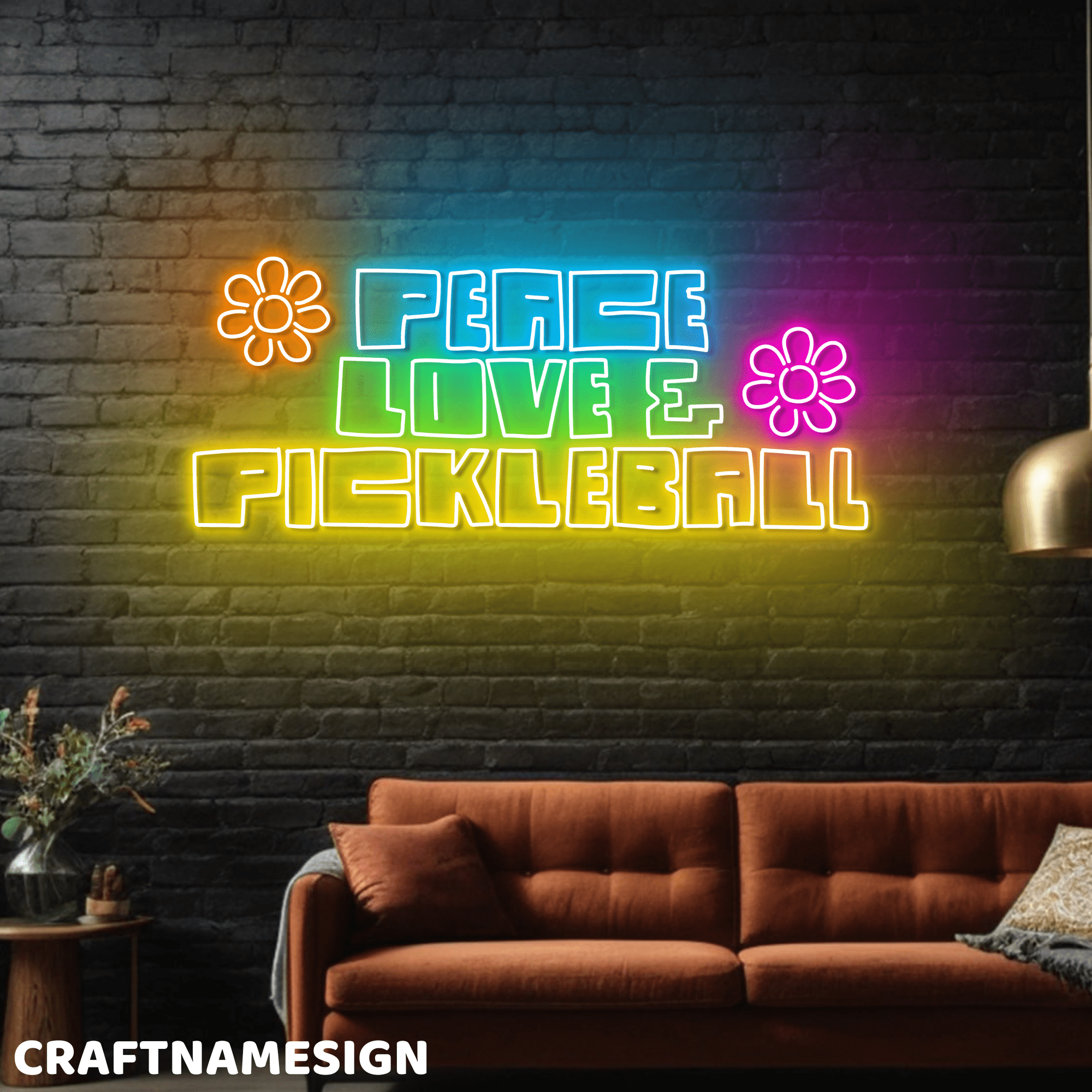 Craftnamesign Peace Love Pickleball Neon Sign, Pickleball Wall Art ...