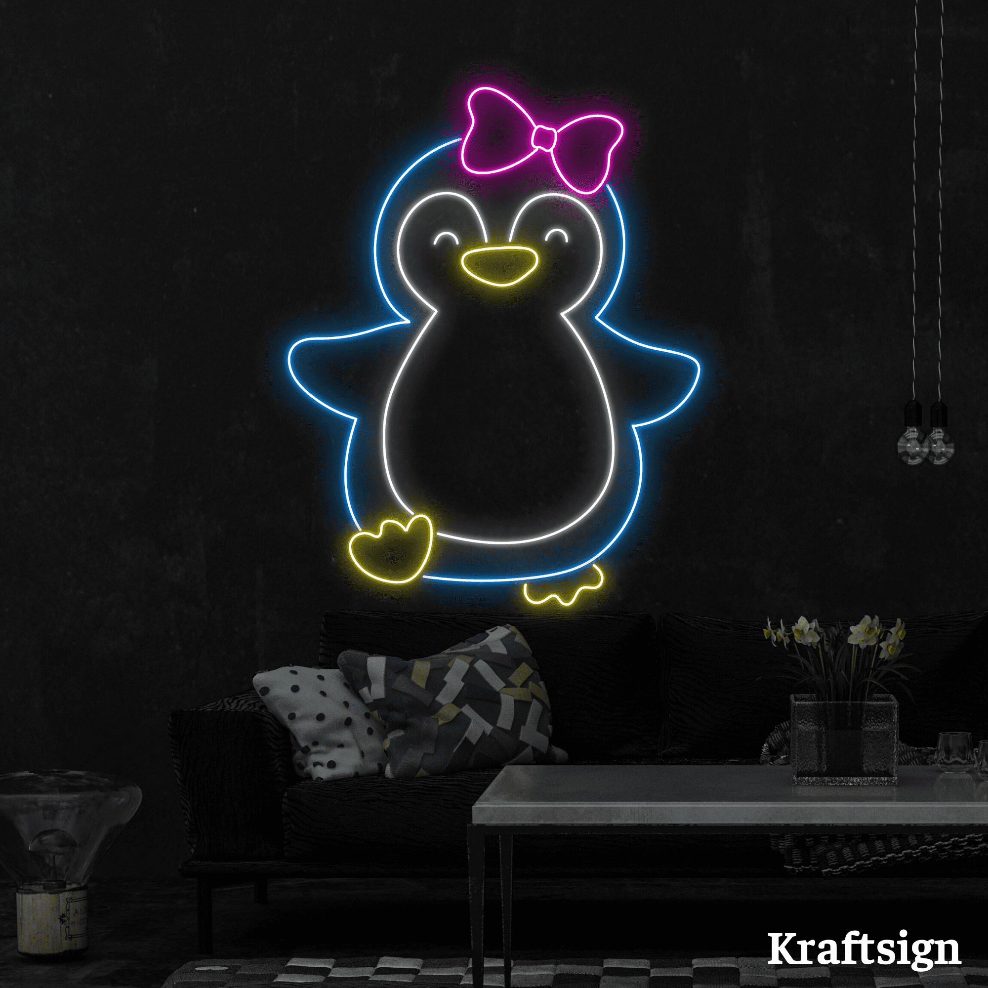 Craftnamesign Penguin Cartoon Neon Sign, Nursery Decor, Kid Room Wall ...